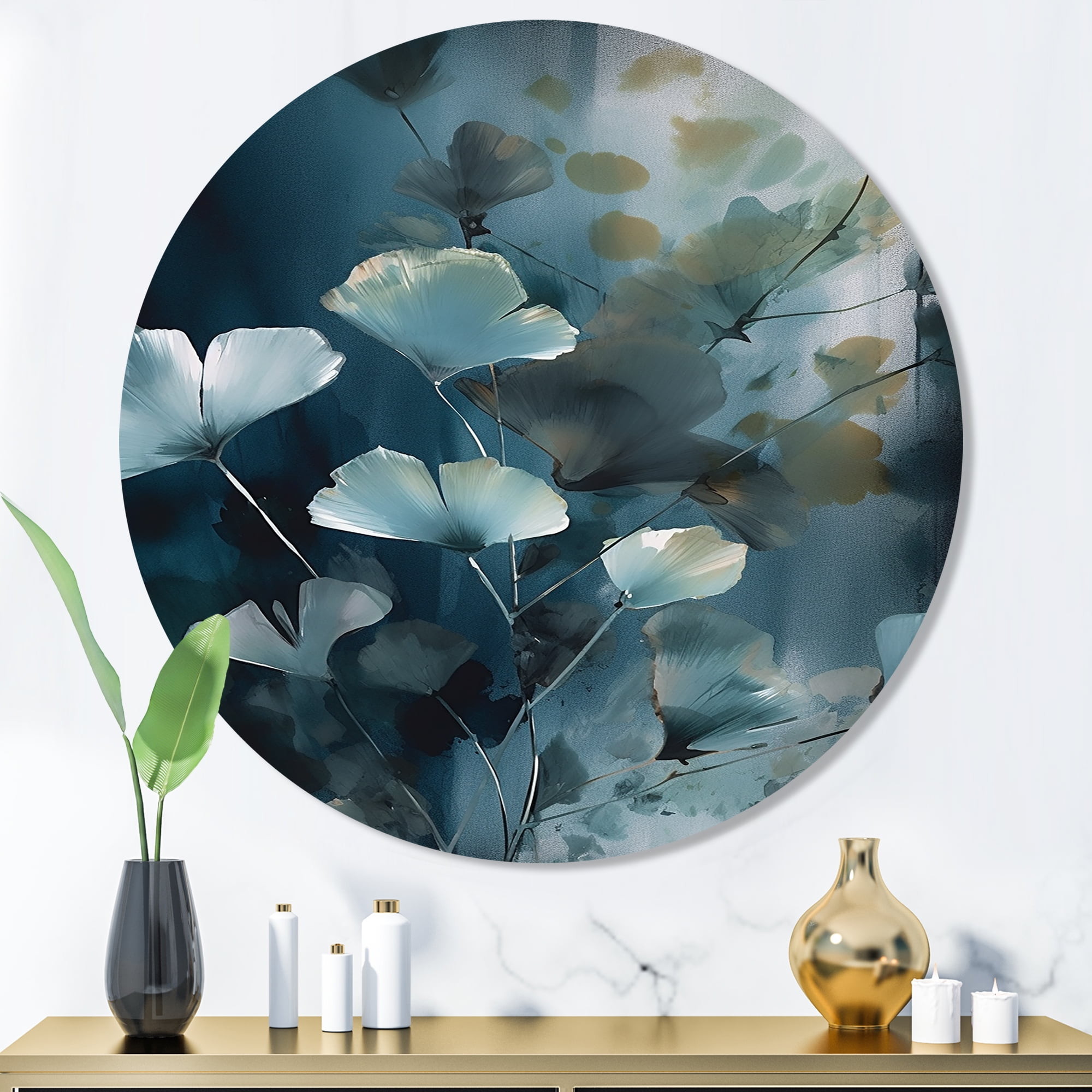 Designart "Mystique Of Fern Blue II" Floral Ferns Metal Round Art ...