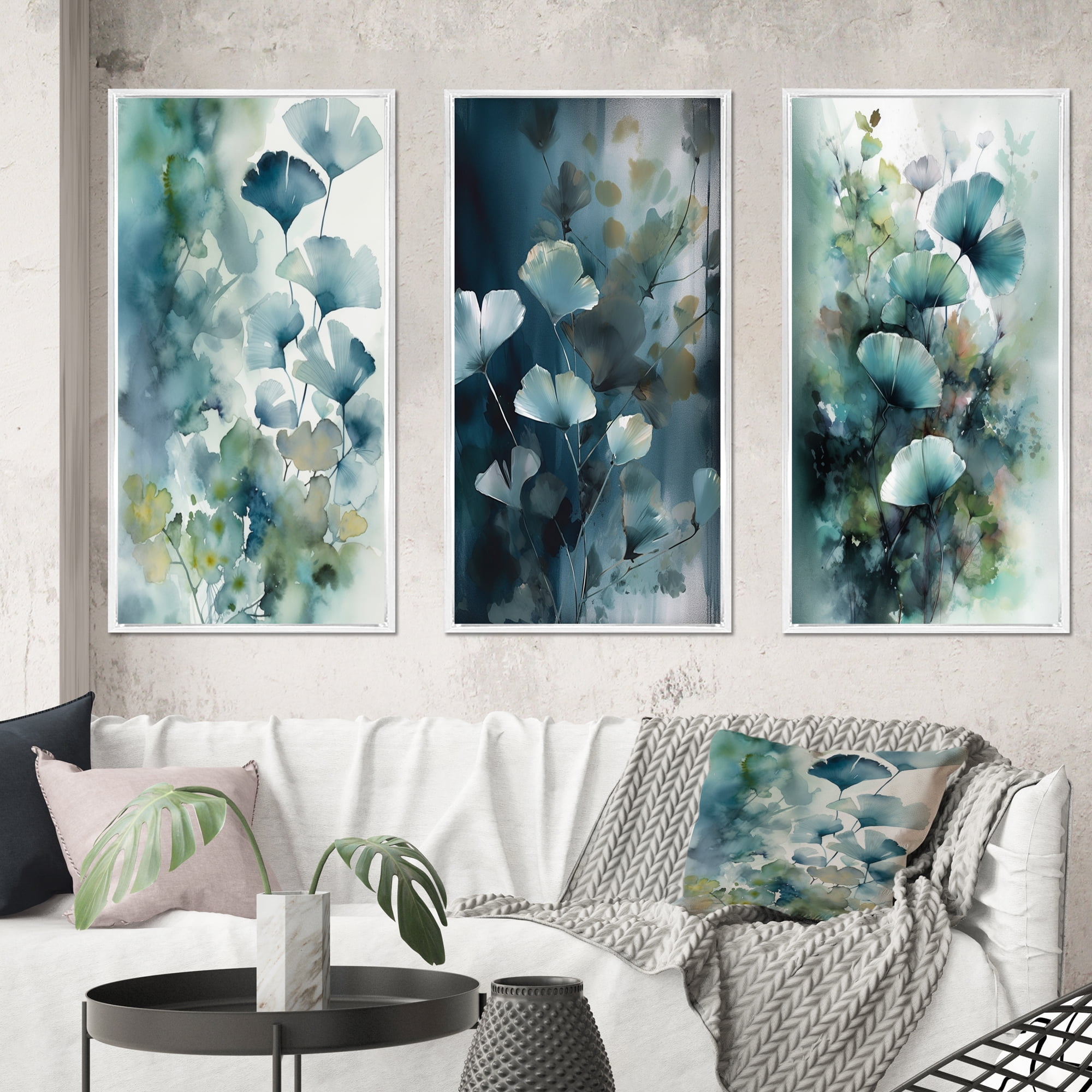 Designart "Mystique Of Fern Blue III" Floral Ferns Framed Wall Art Set ...