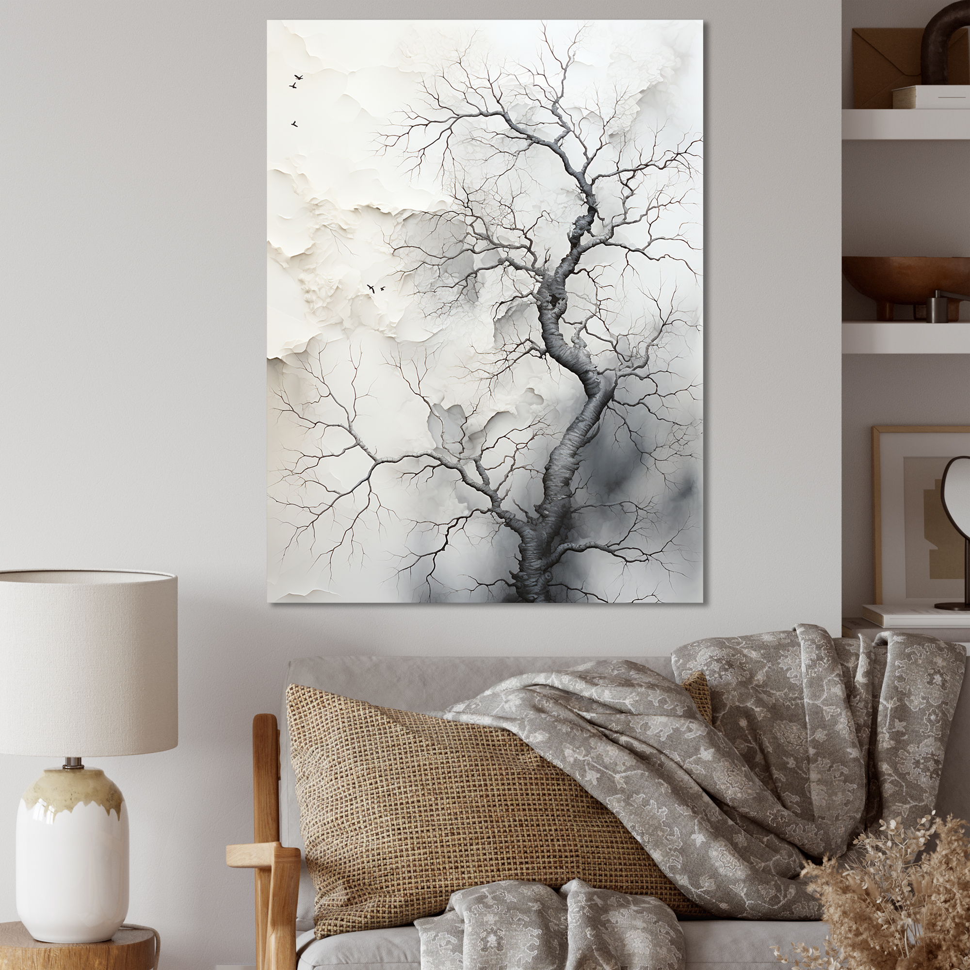 Designart "Mystique Tree White and Grey" Floral & Botanical Wall Decor ...