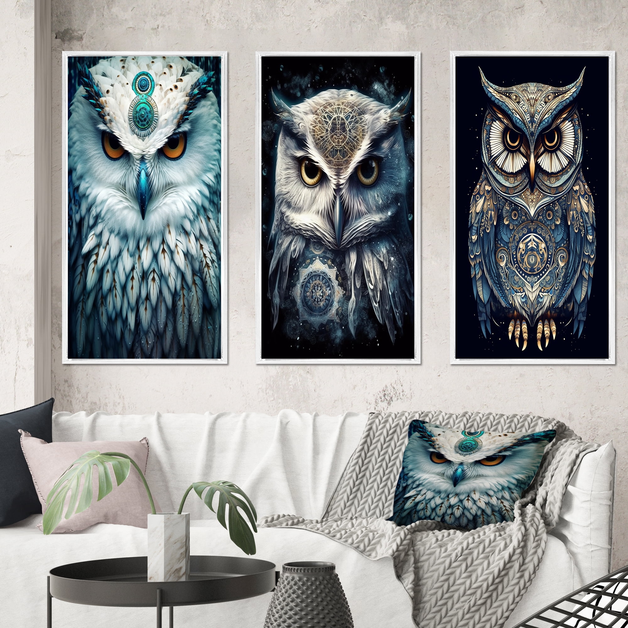 Designart "Mythical White and Turquoise Owl Portrait II" Animals Owl ...