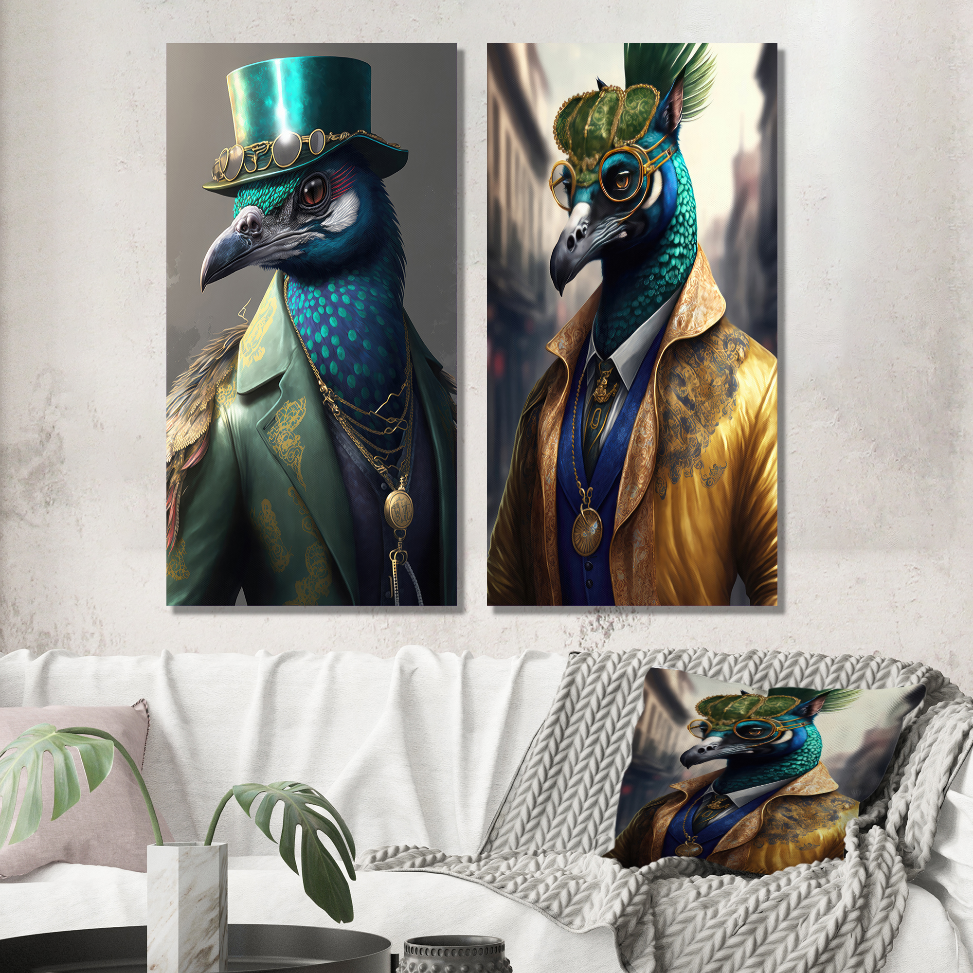 Designart "NYC Peacock Mobster II" Peacock Gangster Mafia Wall Art Set ...