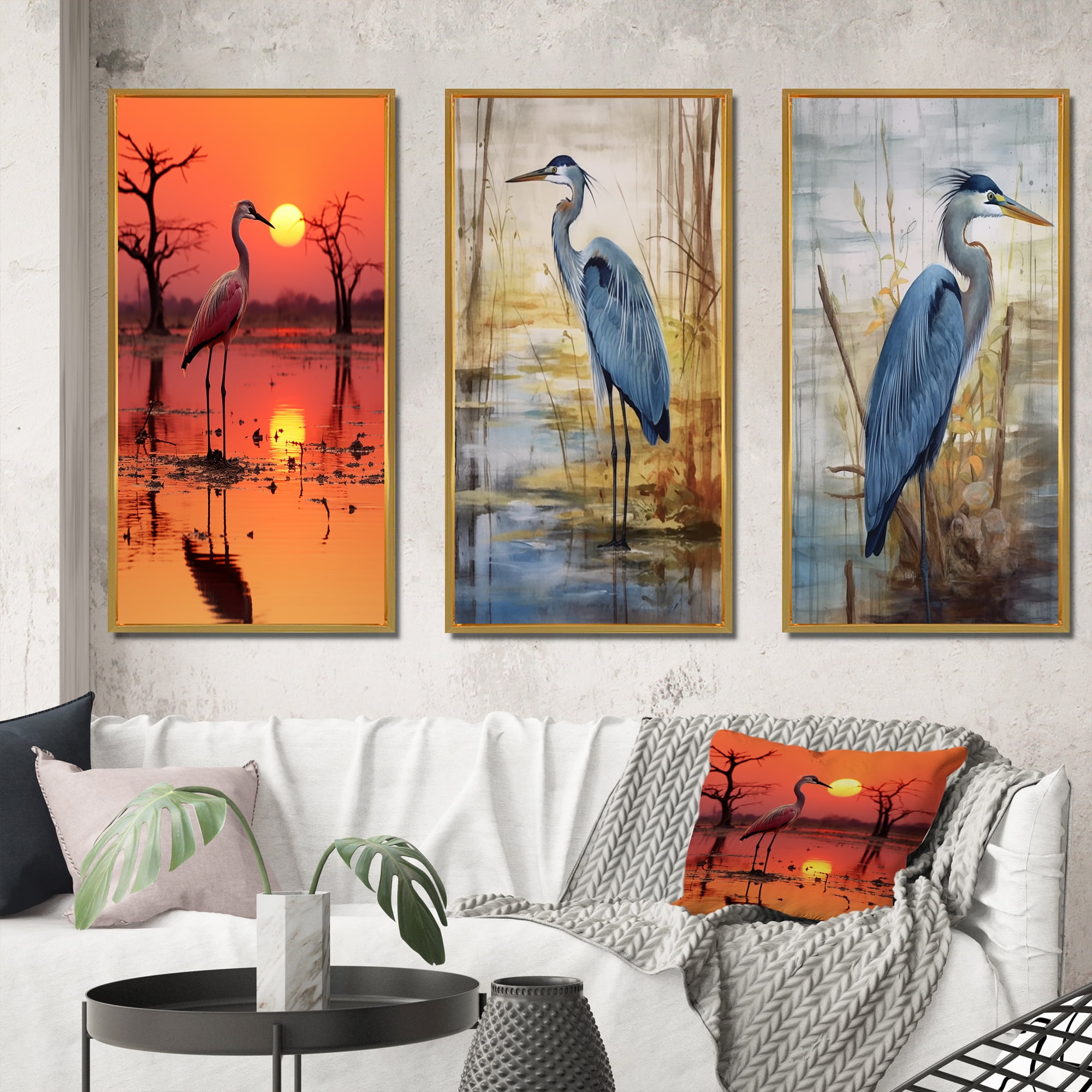 Designart "Nature Photography White Stork at Pink Sunset" Animals Bird ...