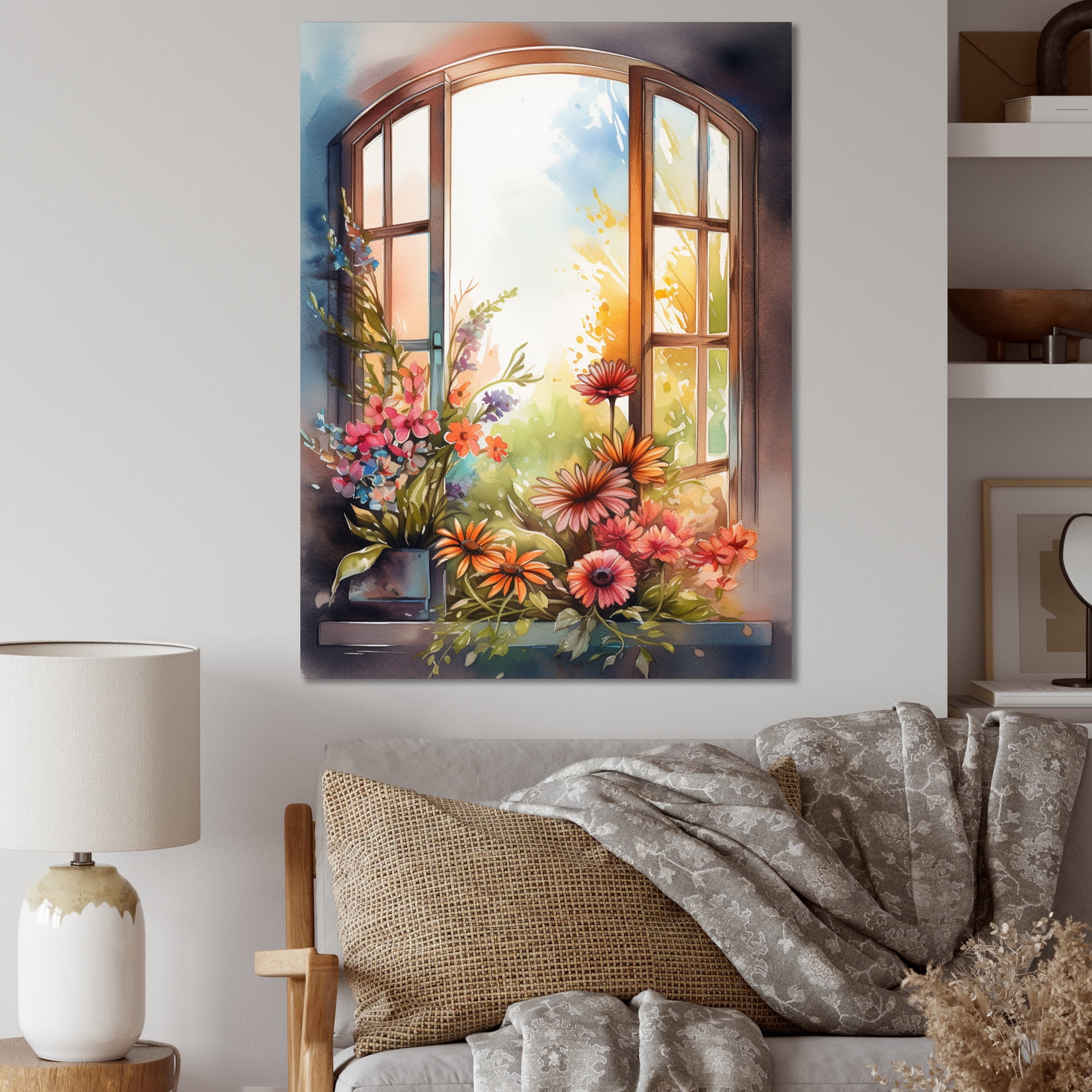 Designart "Nature'S Floral Window Display I" Floral Window Canvas Art ...