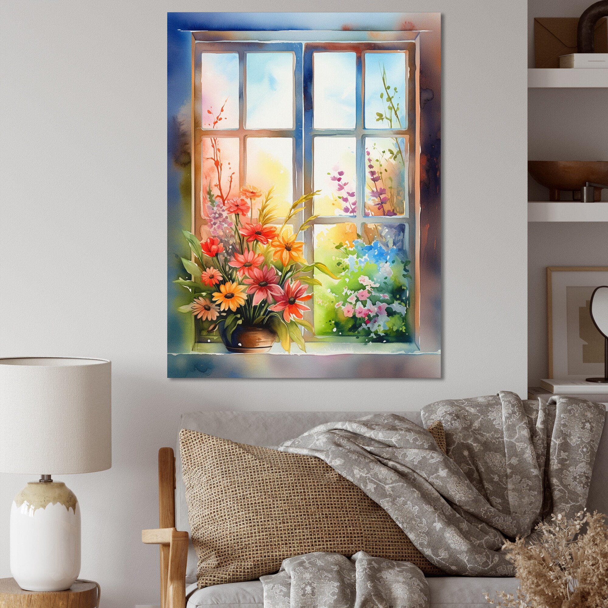 Designart "Nature'S Floral Window Display III" Floral Window Wall Decor ...