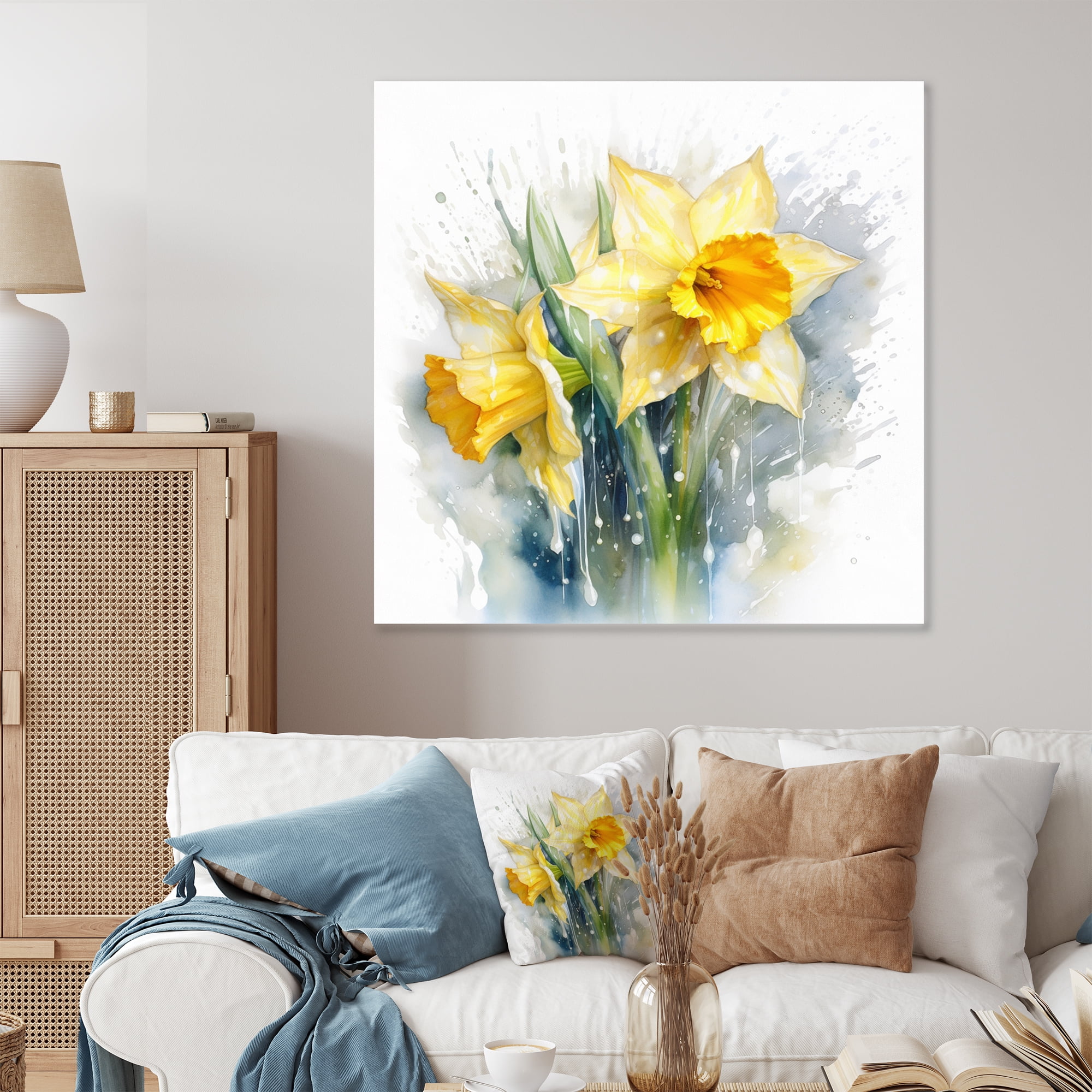 Designart "Nature s Impression of Daffodils in Yellow and Grey I ...
