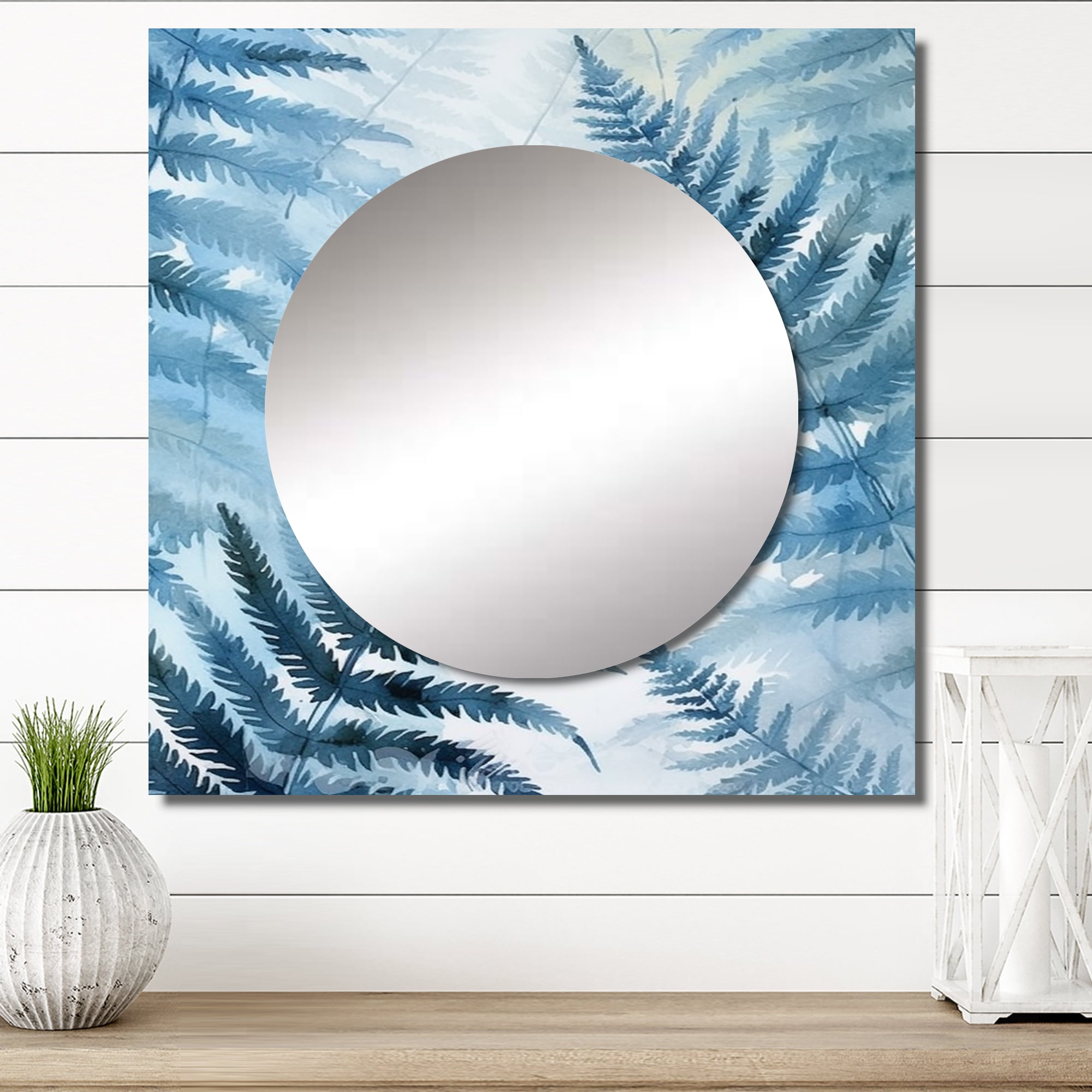 Designart "Nature s Magic in Blue Fern Fonds III" Floral Blue Large ...