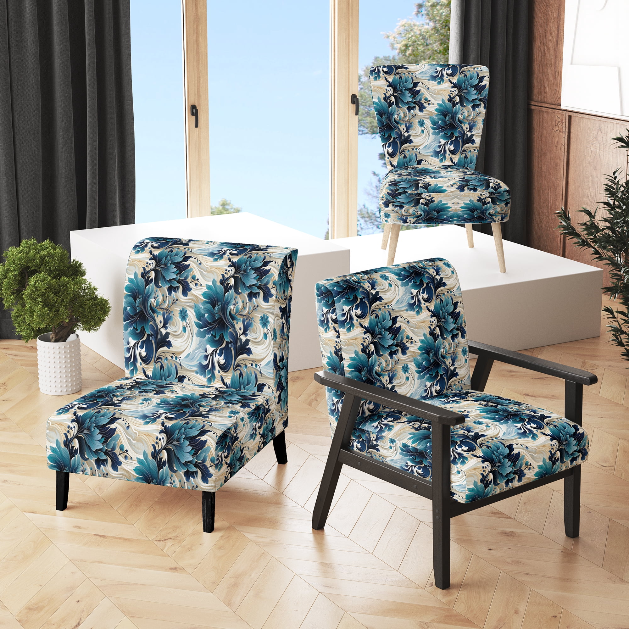 Designart "Nautical Floral Patterns In Maritime Blues" Blue Cottage ...