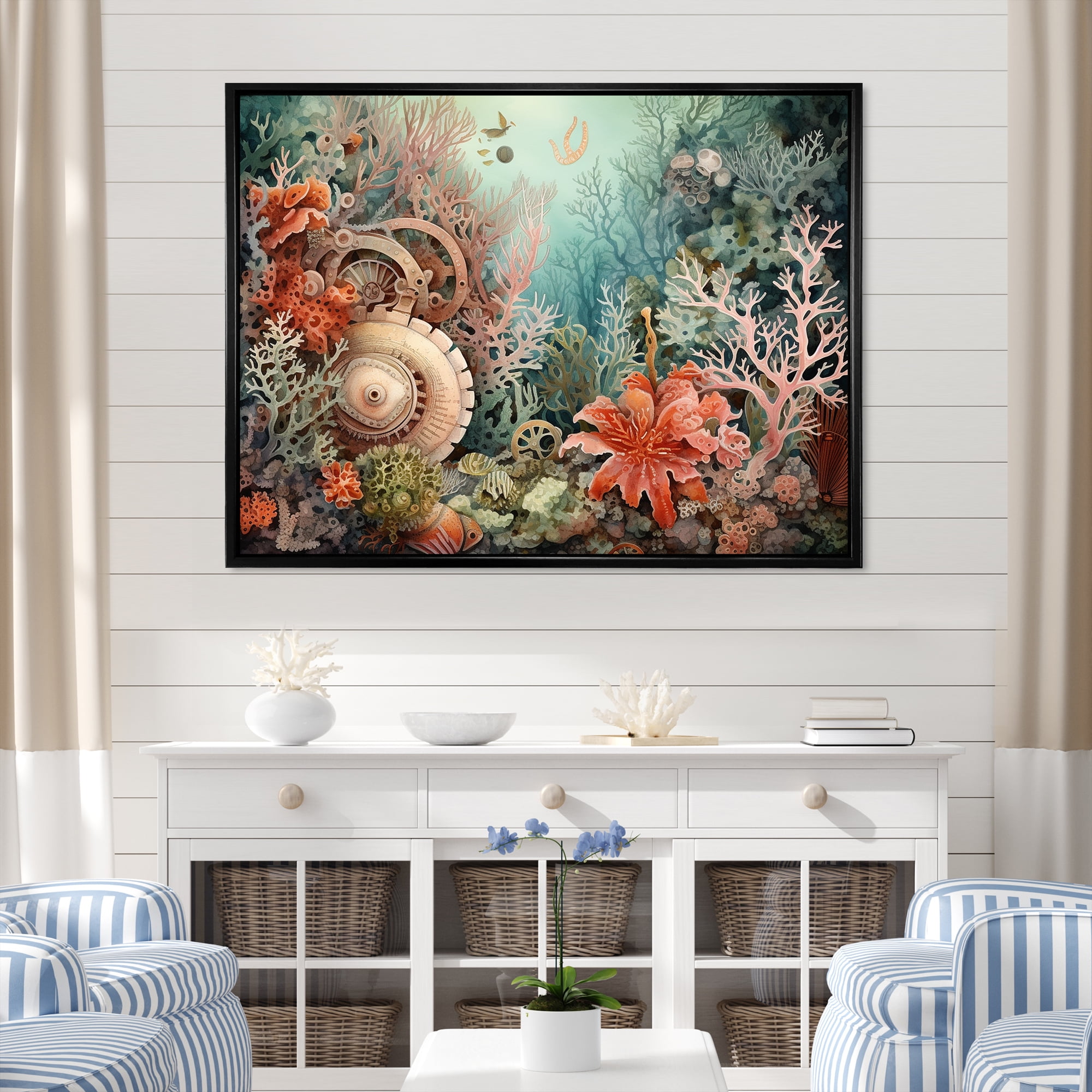 Designart "Nautical Memories Of The Coral Pirate Wheel" Coastal Coral ...