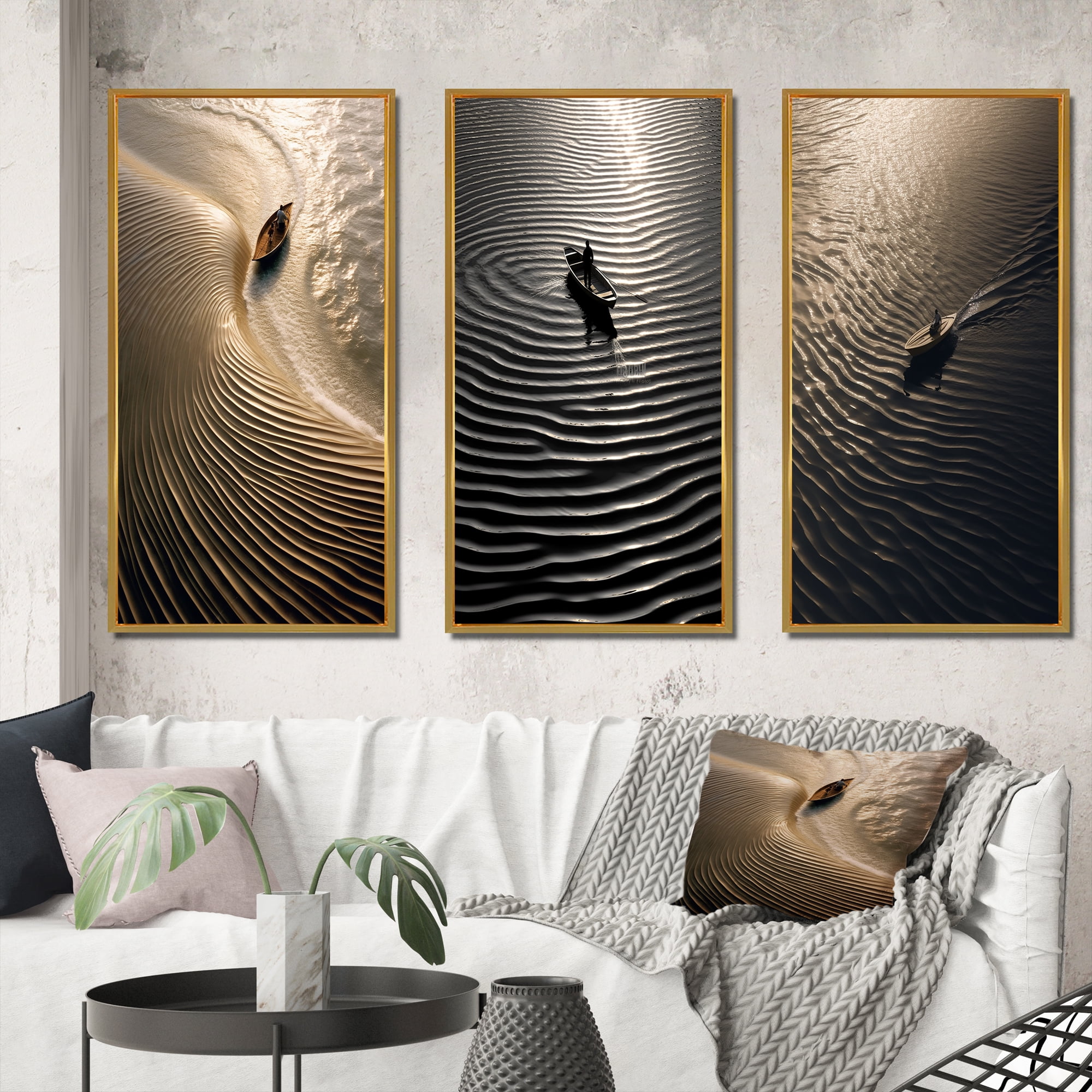 Designart "Nautical Serenity Black and White II" Boat Framed Wall Art ...