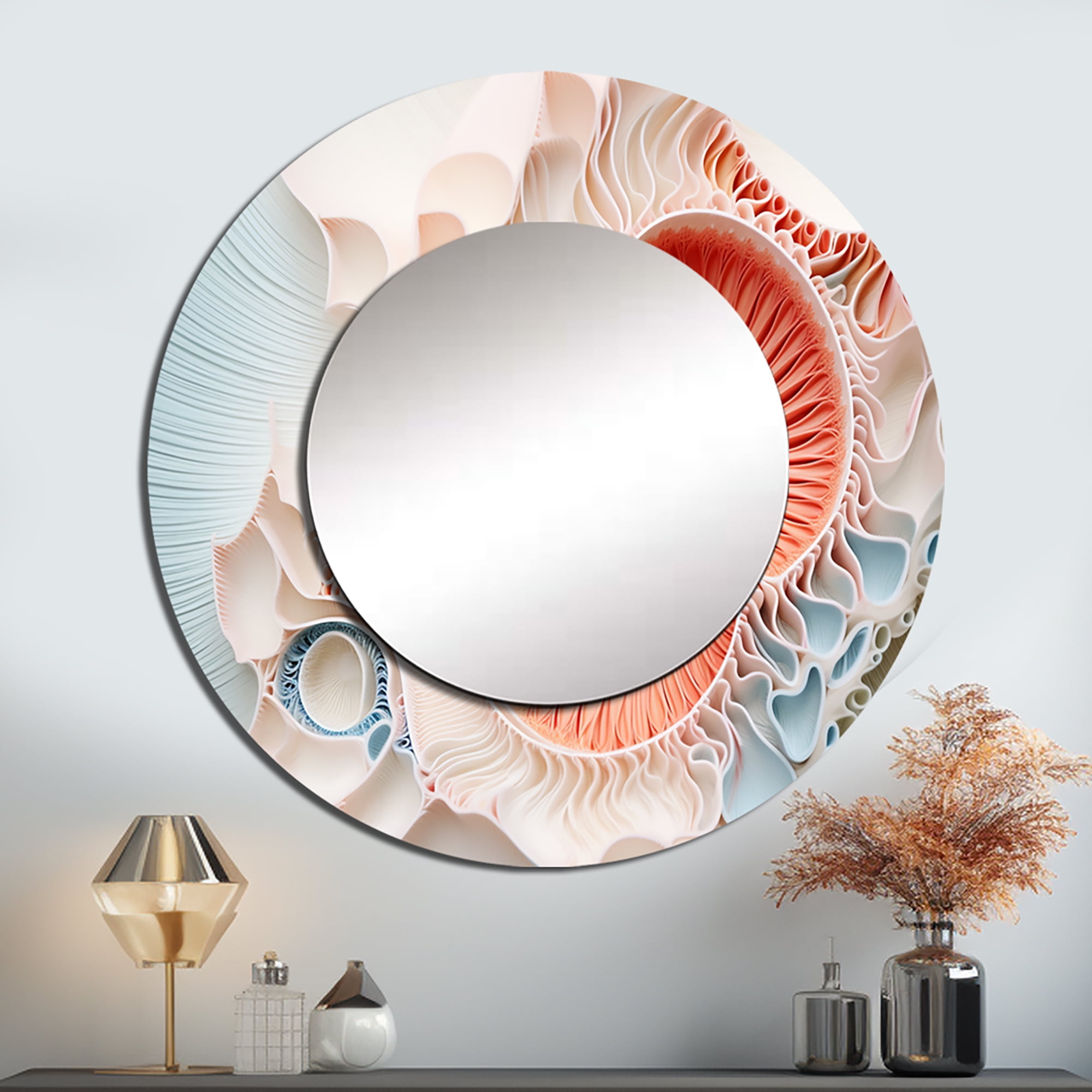 Designart "Nautilus Spiral: Chamber Of Coral" Nautilus Round Mirror ...