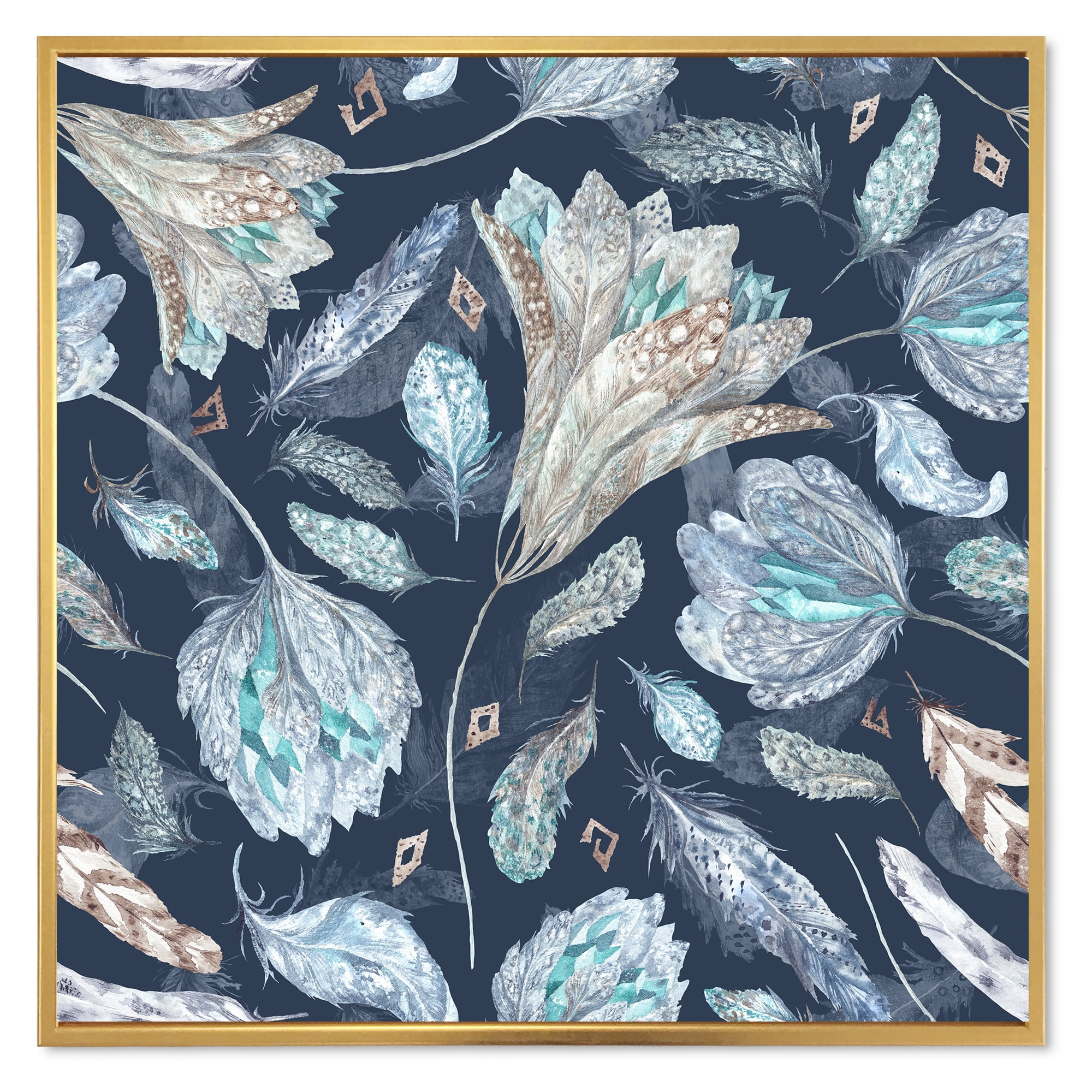Designart Navy Blue Botanical Pattern Framed Canvas Wall Art - Walmart.com