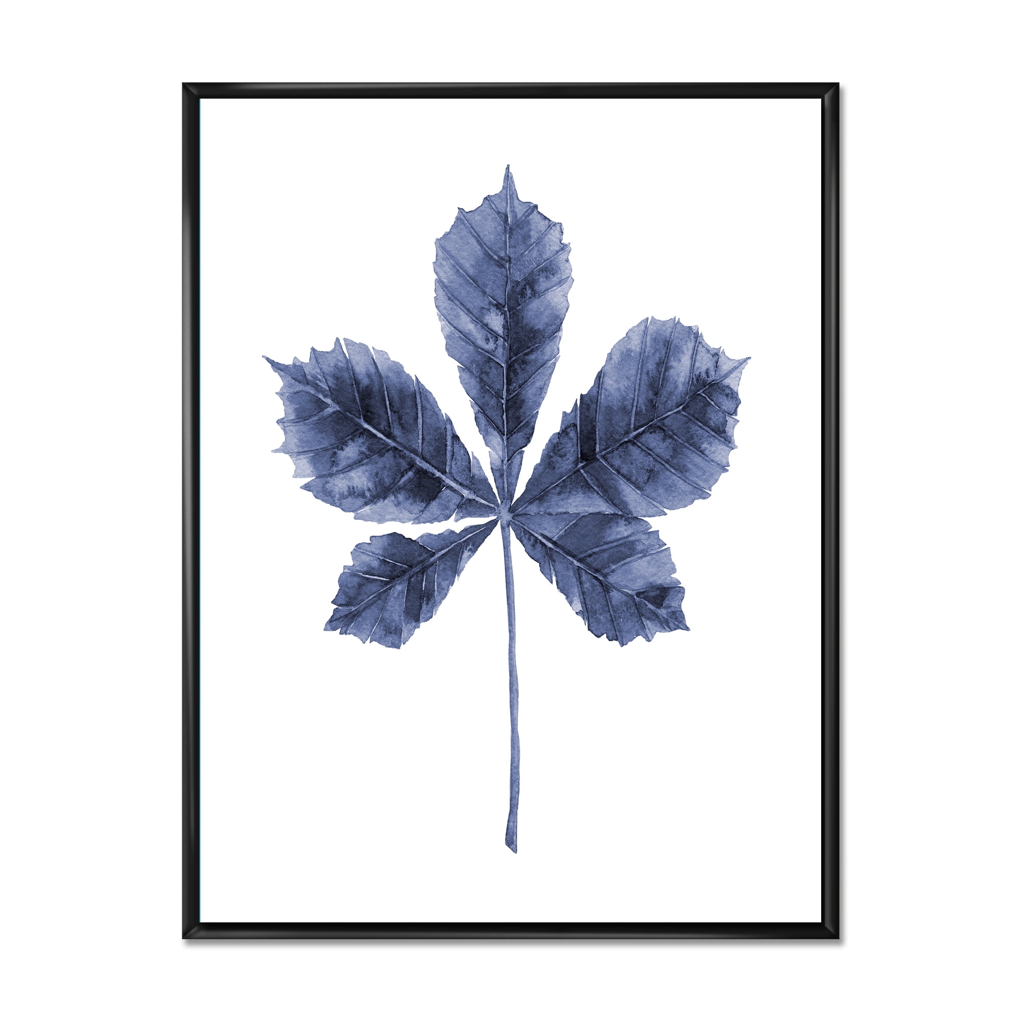 Designart 'Navy Blue Chestnut Leaf On White' Traditional Framed Canvas ...