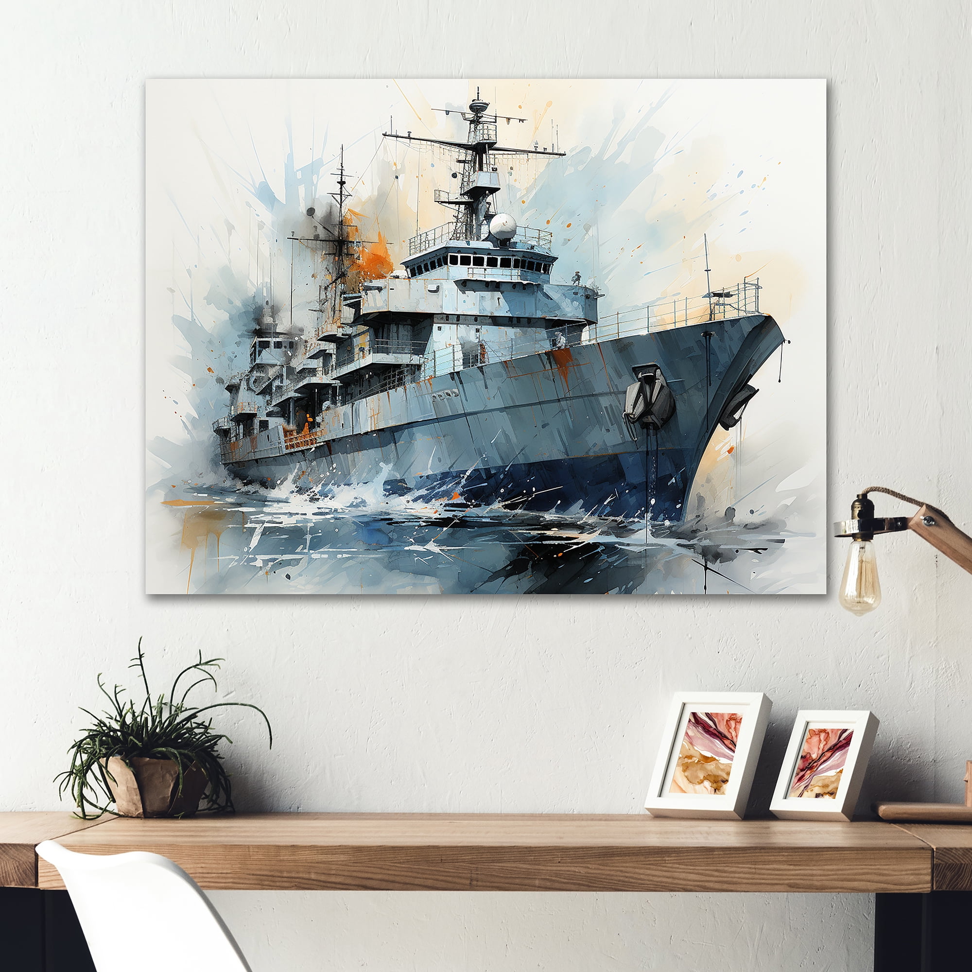 Designart "Navy army boat Frigate II In Grey and Blue"Military Metal ...