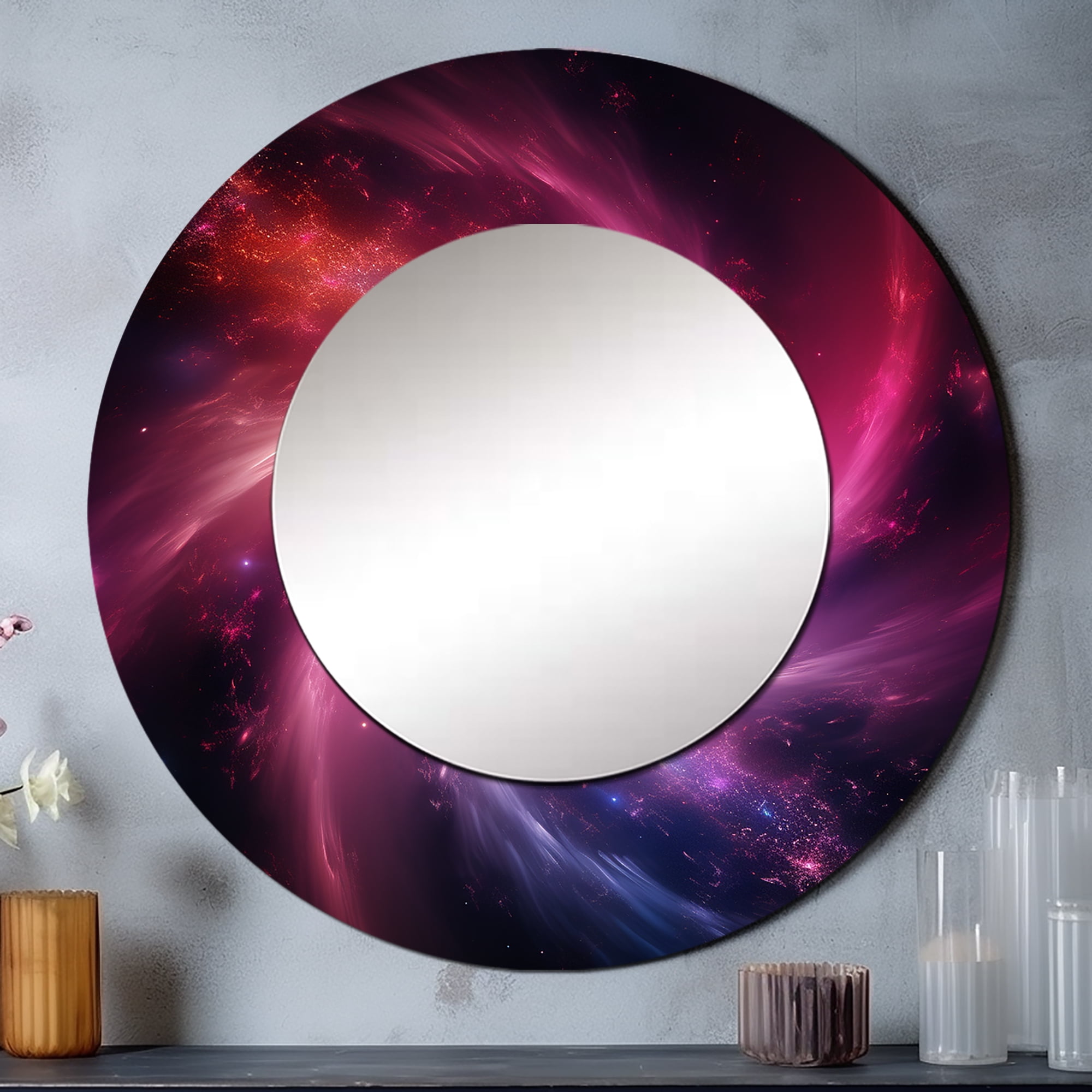 Designart "Nebulous Nexus In Pink And Black" Abstract Spirals Pink ...