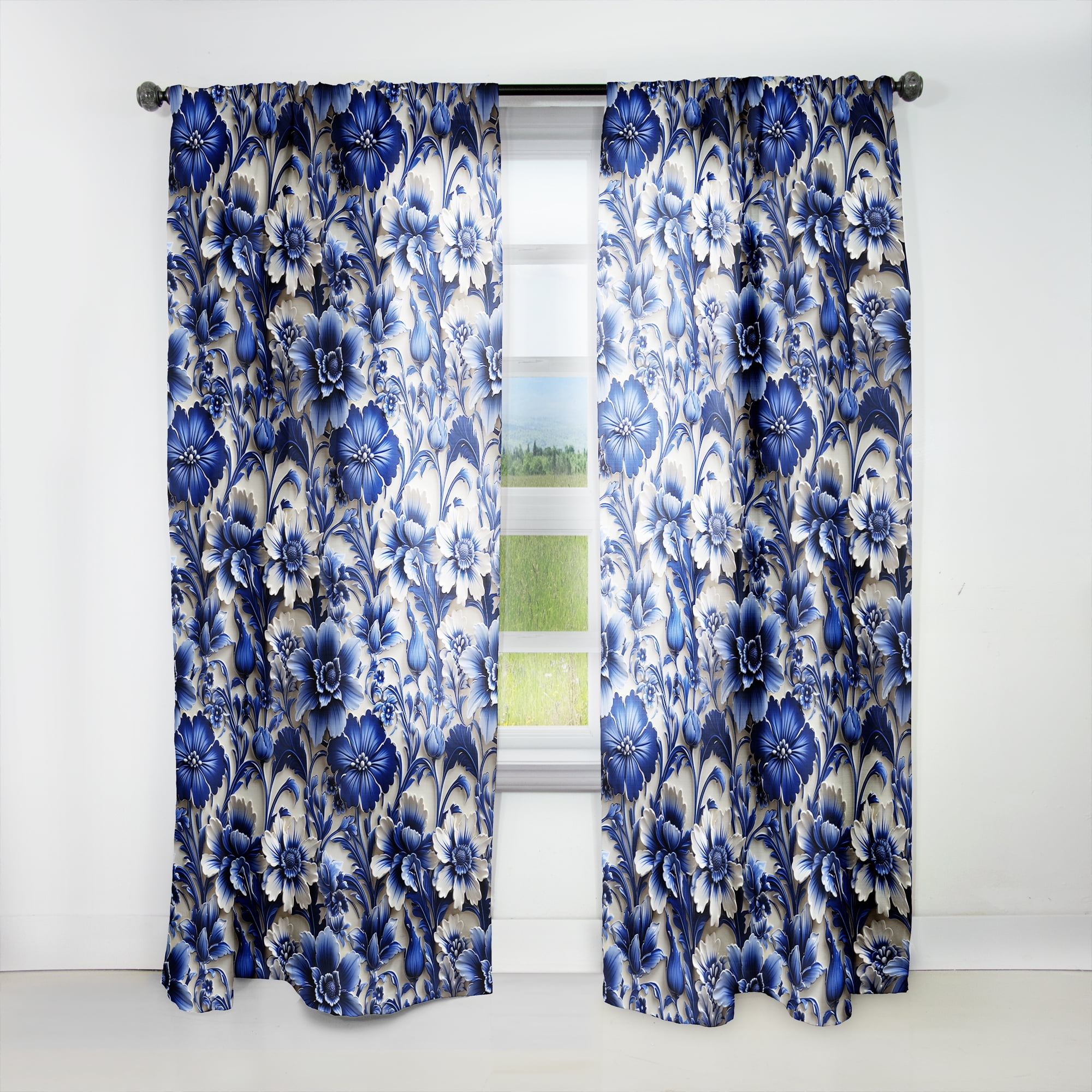 Designart "Neo-Gothic Allure In Cobalt Blue I" Floral Room Darkening ...