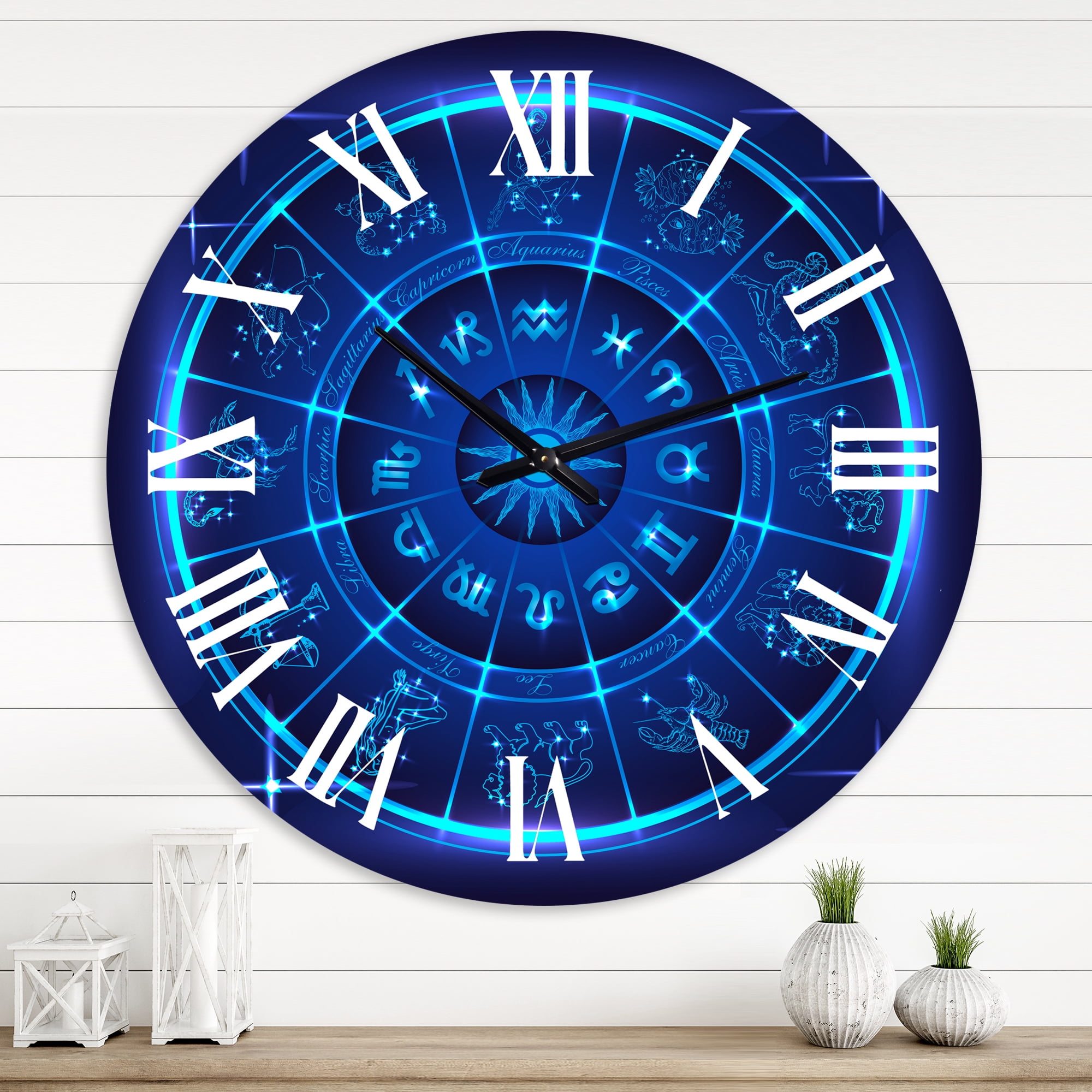 Designart 'Neon Deep Blue Horoscope Circle With Zodiac Signs' Modern ...