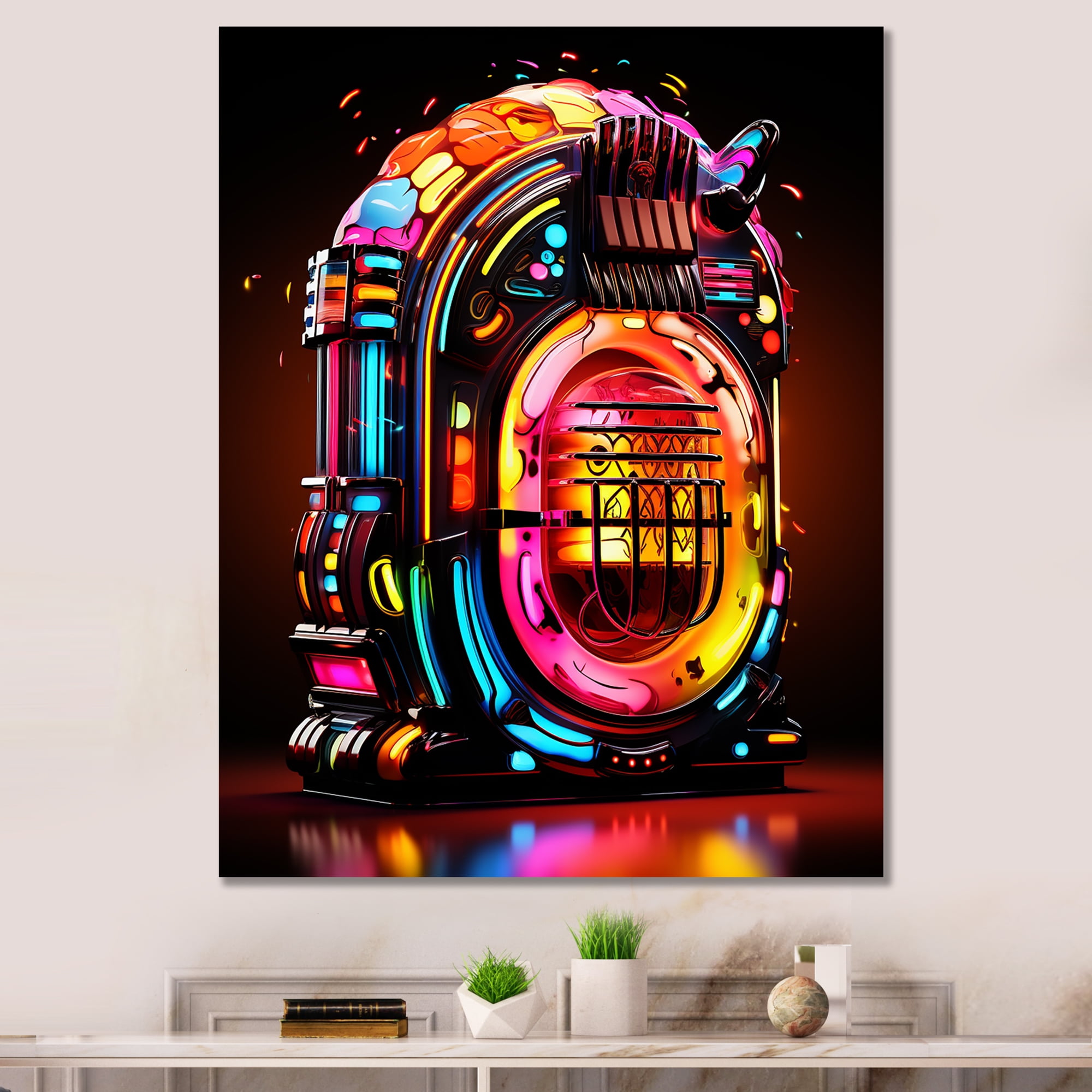 Designart "Neon Grooves of Jukebox Machine I" Fashion Canvas Wall Art ...