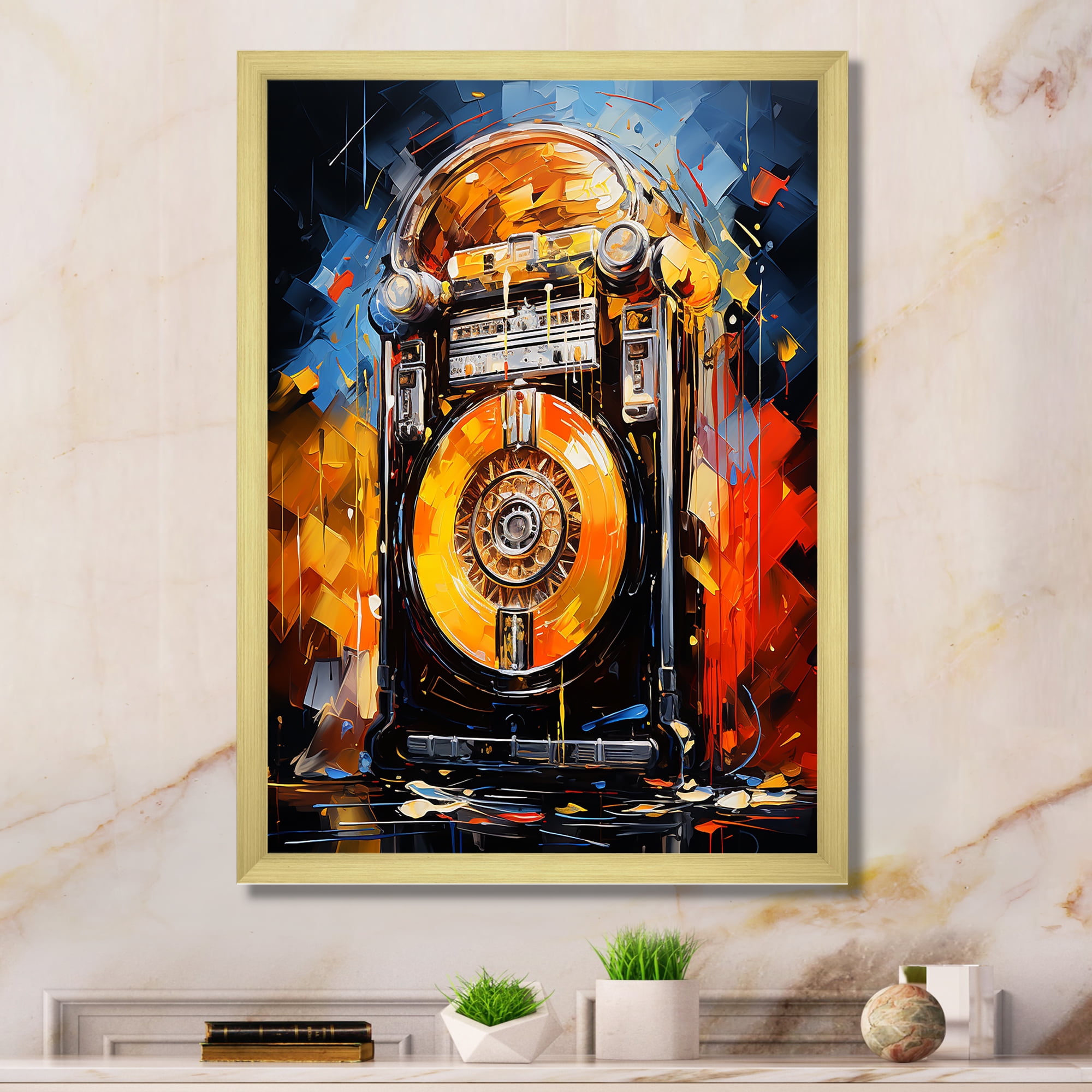 Designart "Neon Grooves of Jukebox Machine IV" Fashion Framed Wall Art ...