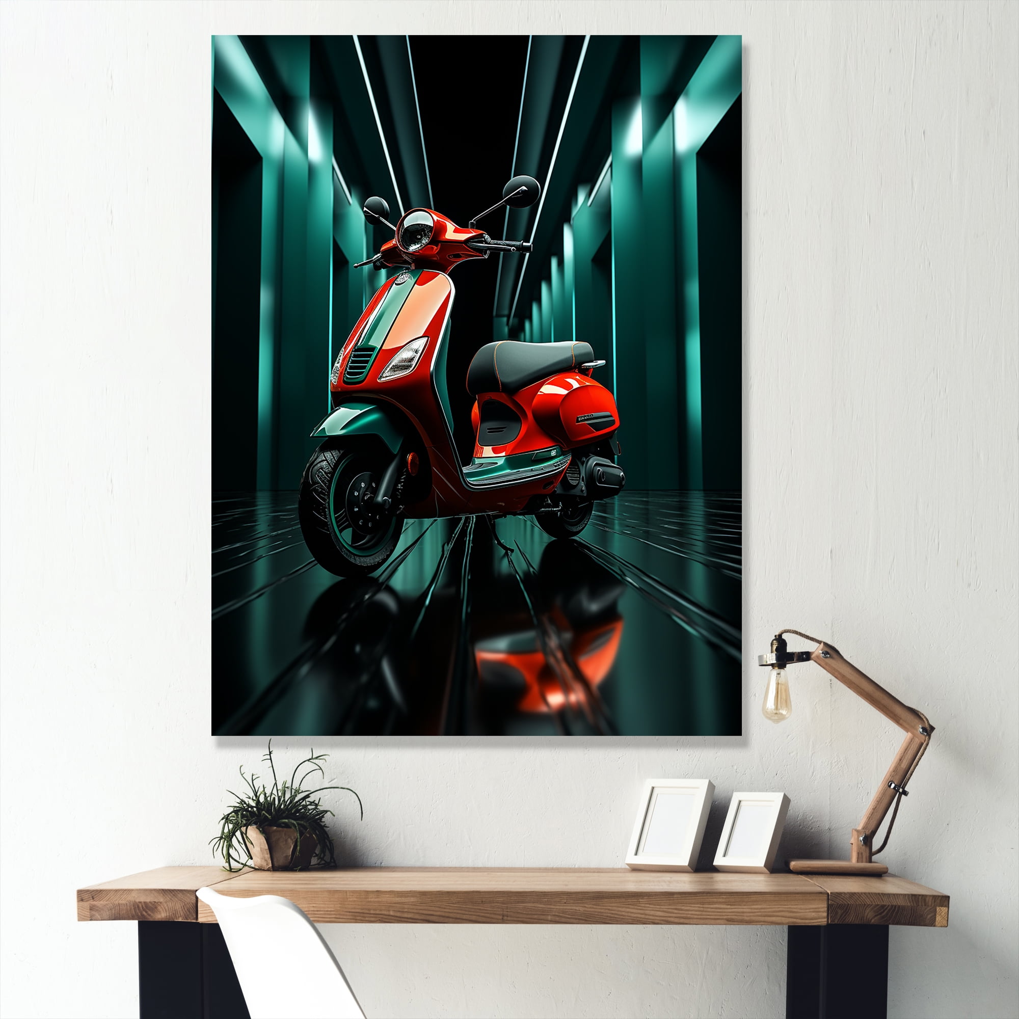 Designart "Neon Lit Scooter Serenity I" Scooter Wall Art Living Room ...