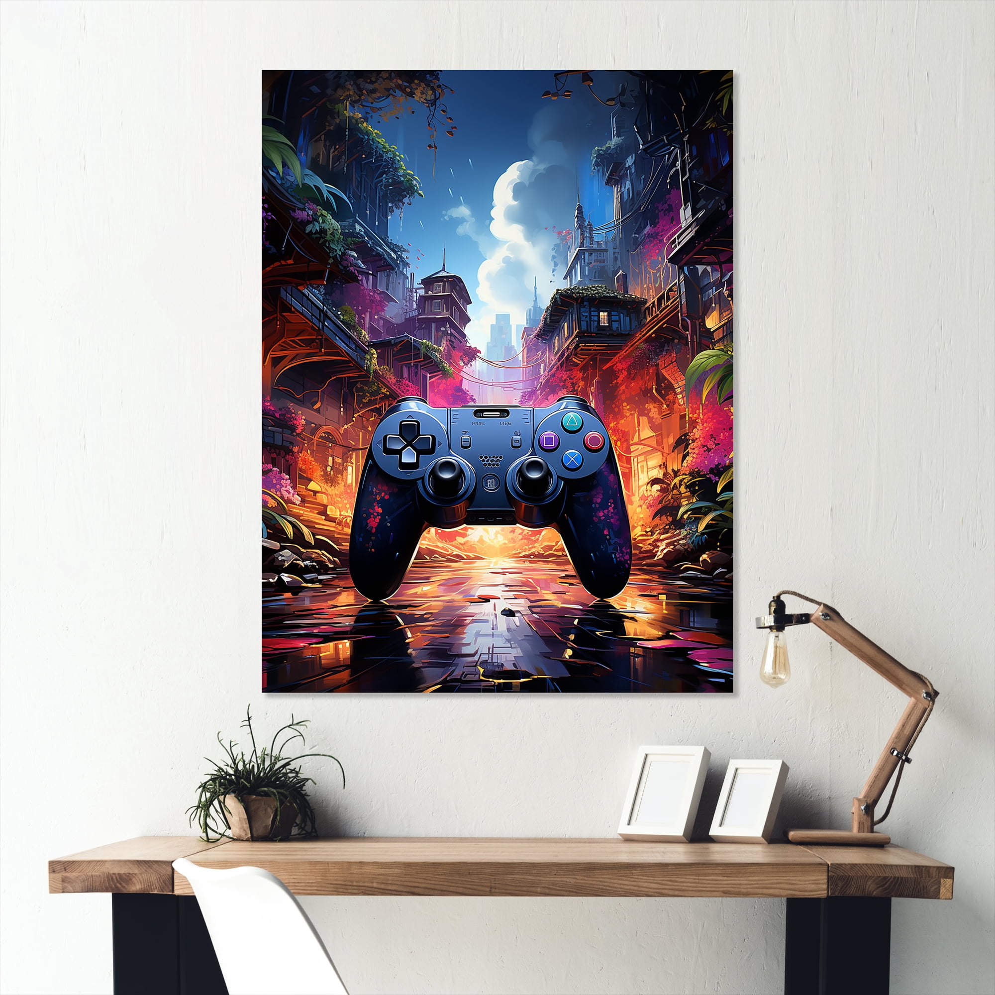 Designart "Neon video game controler Haven I In Blue and Yellow"Video ...