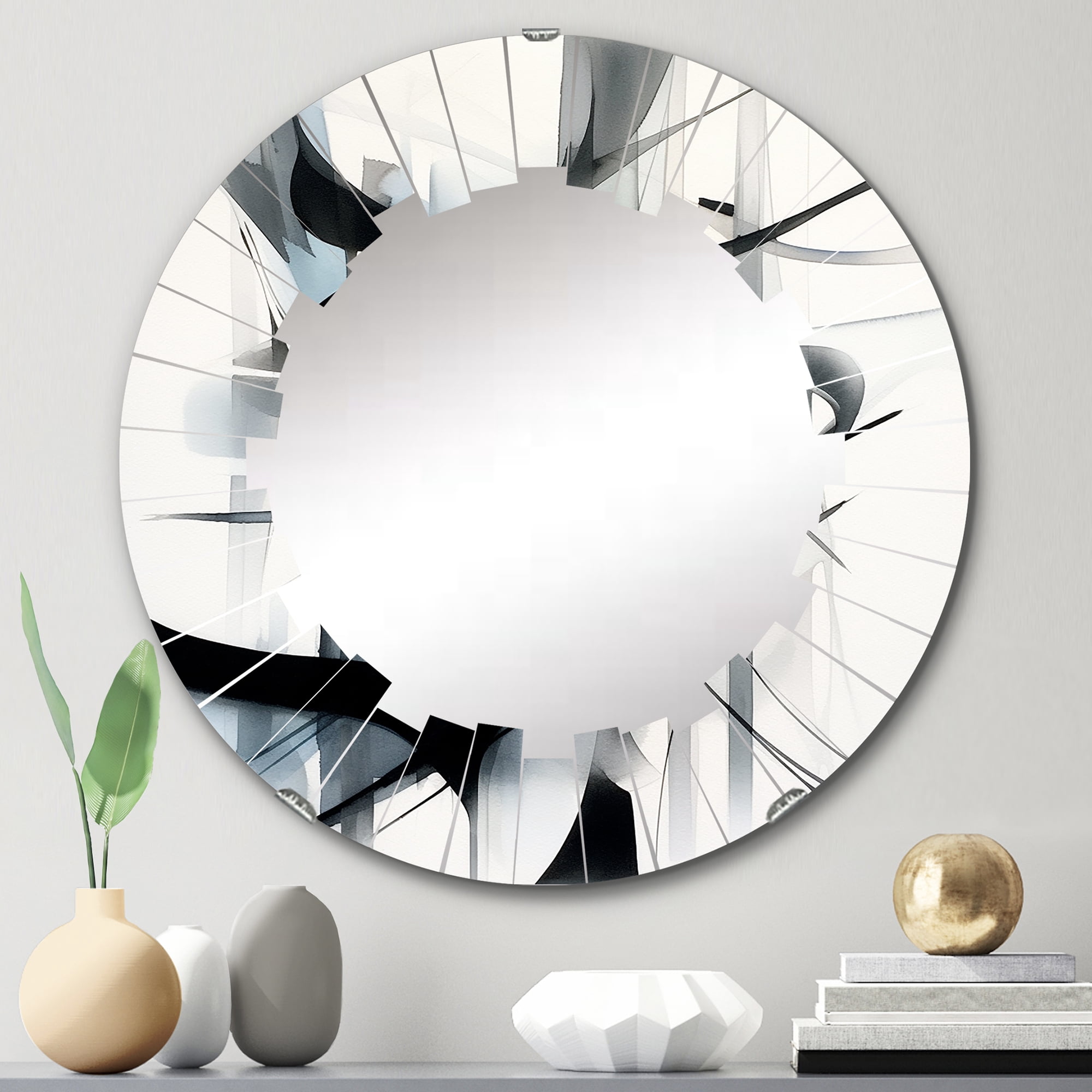 Designart "Neutral Abstract Expression XII" Modern Geometric Round Wall ...