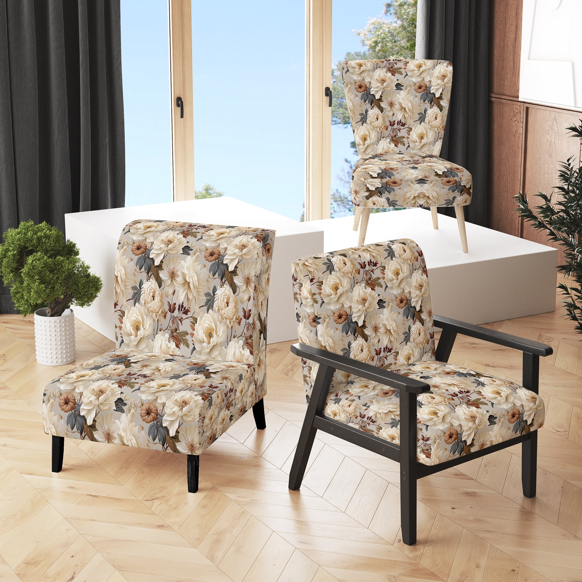 Designart "Neutral Beige Peony Sophistication III" White Floral ...
