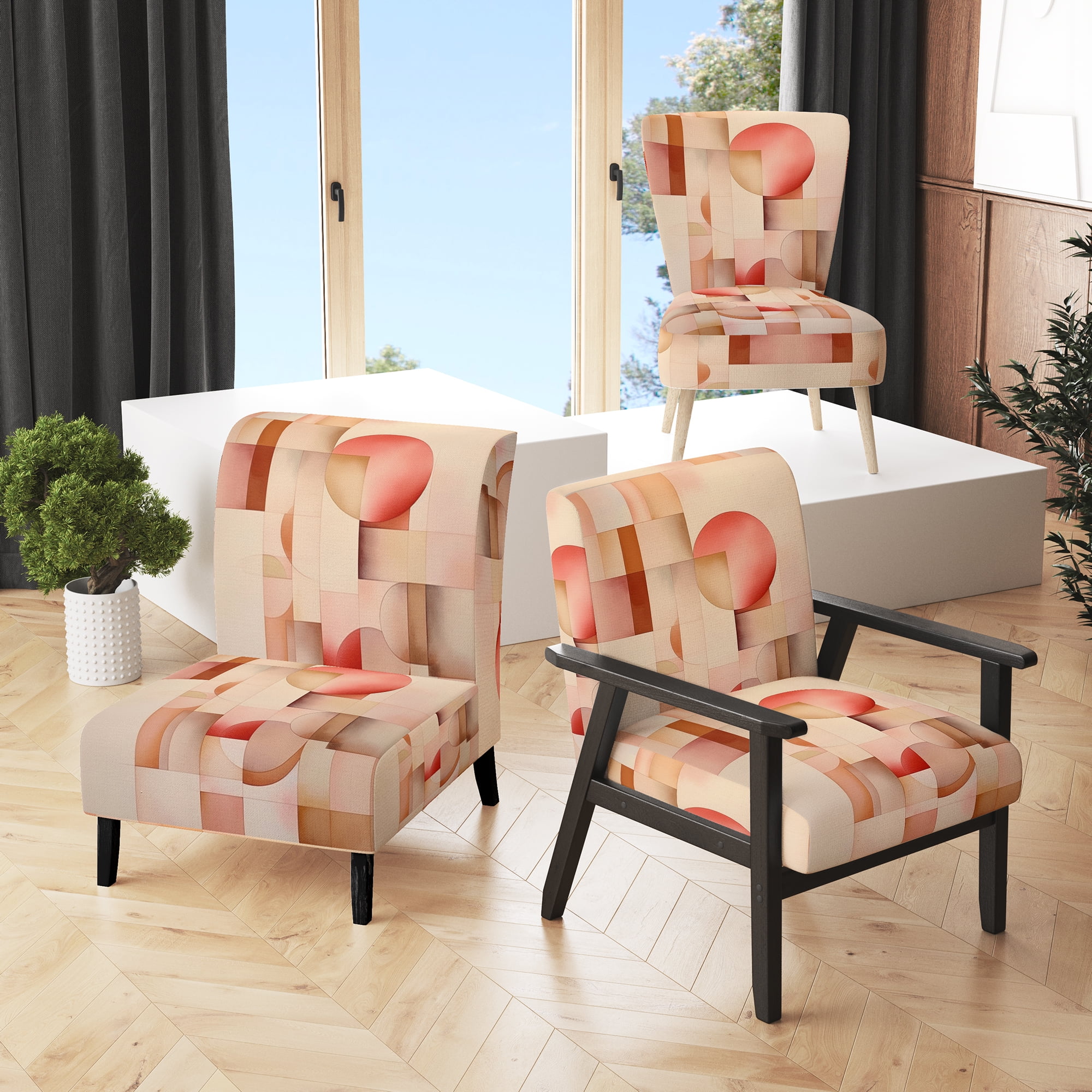 Designart "Neutral Colors Strip Cubes Pattern" Upholstered Modern ...