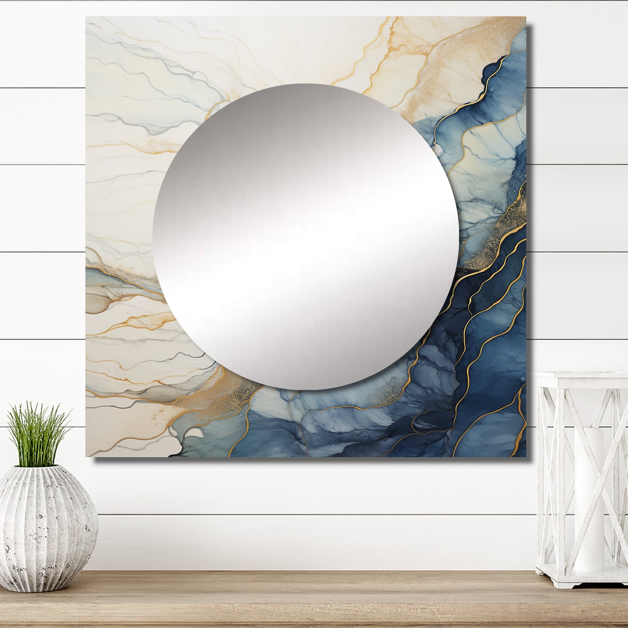 Designart "Neutral Hued River Haven" Forest River Square Mirror For ...