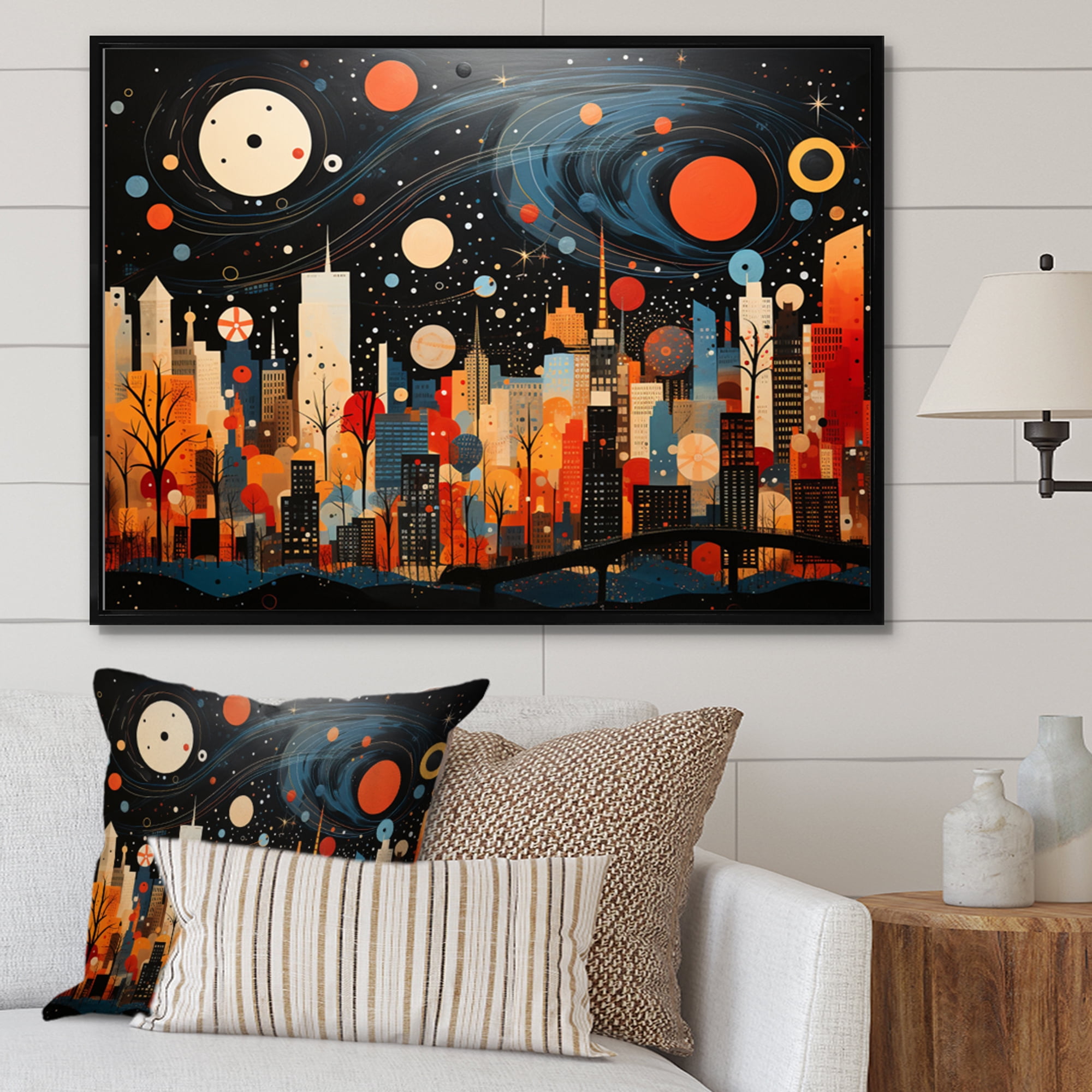 Designart "New York City Midcentury composition I" City New York Floater Framed Canvas Wall Art ...