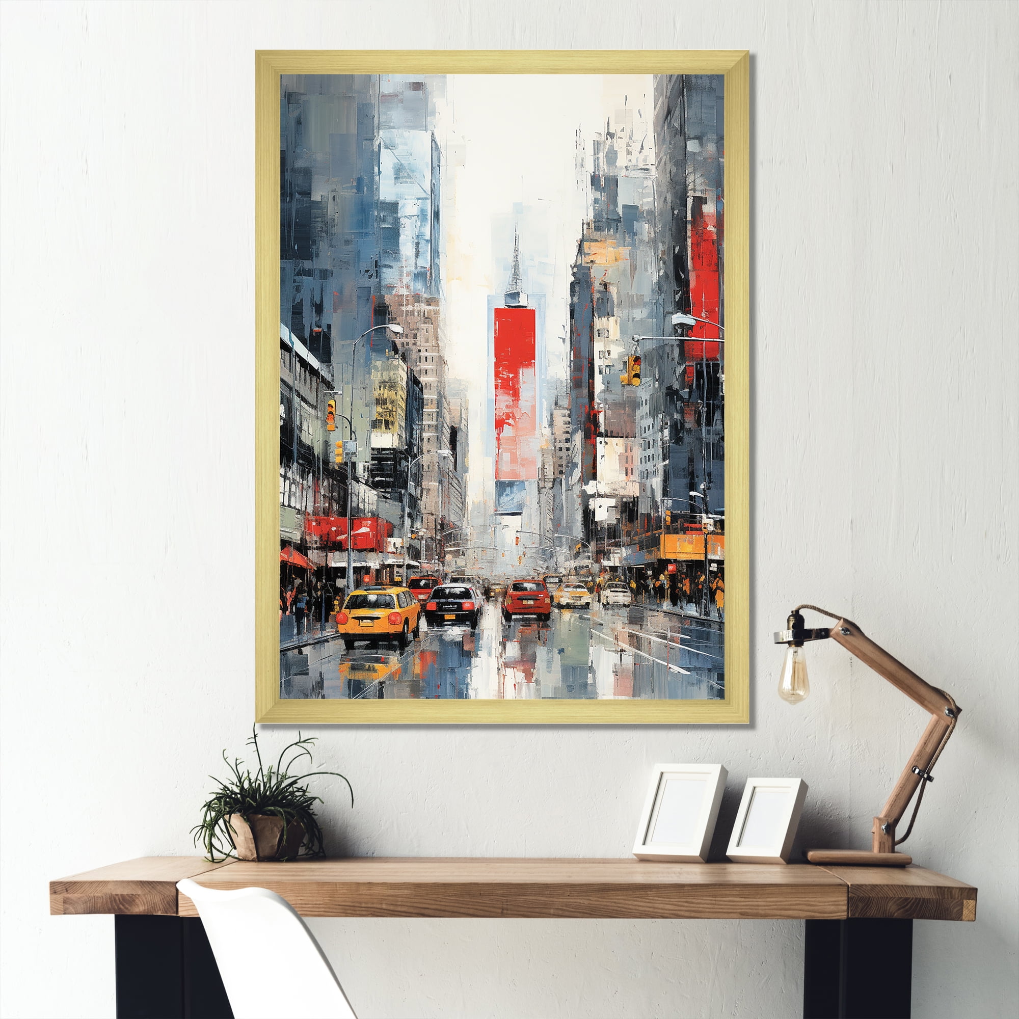 Designart "New York City Skyscrapers in Blue and Orange Minimalism I ...