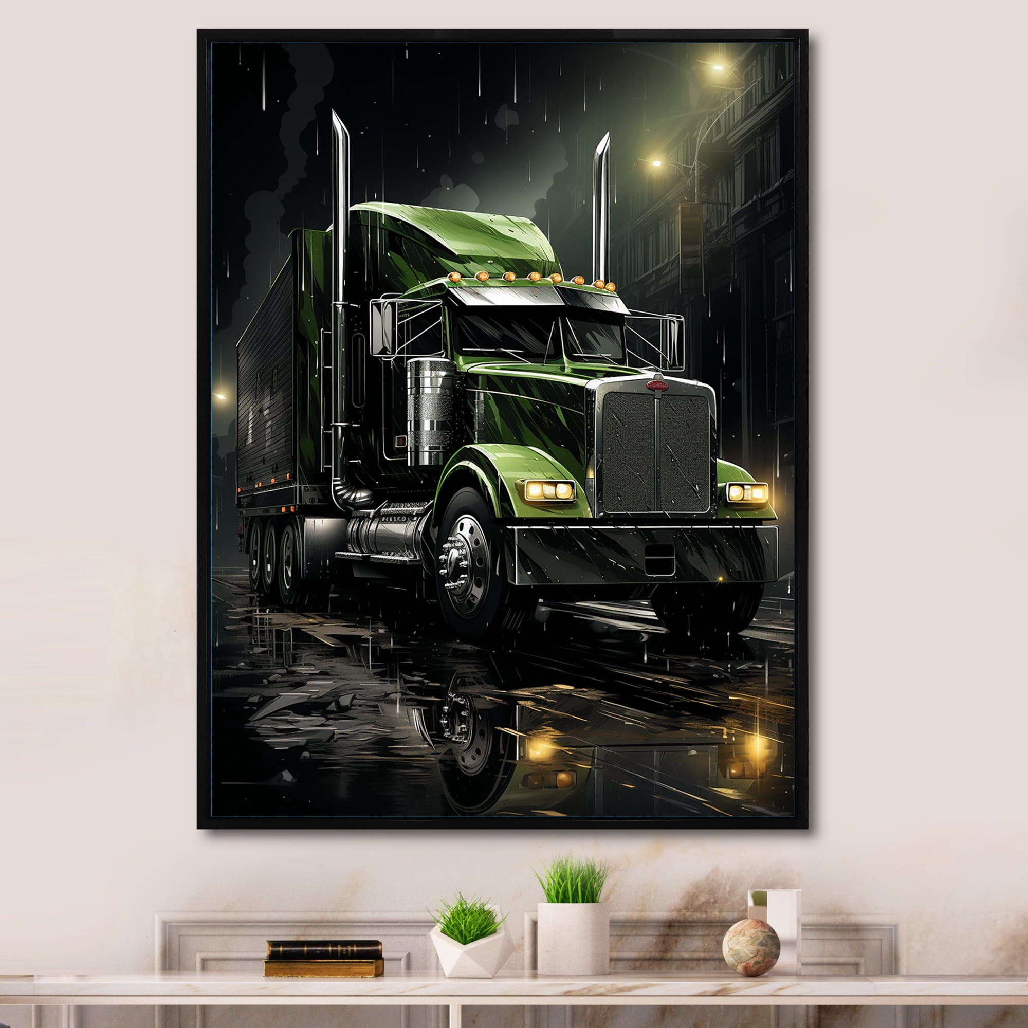 Designart "Night Hawk Semi Truck" Truck Floater Framed Wall Art Living ...