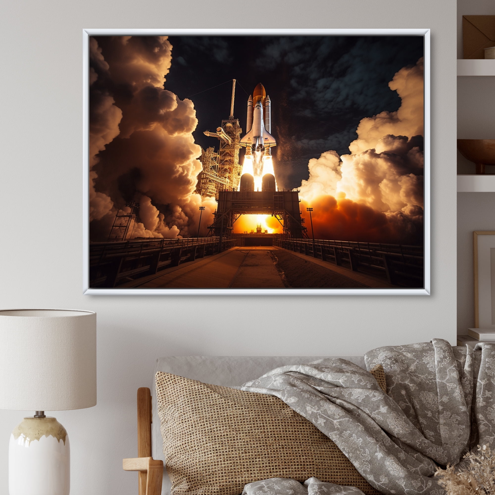 Designart "Night Launch Space Shuttle I" Space Shuttle Floater Framed ...