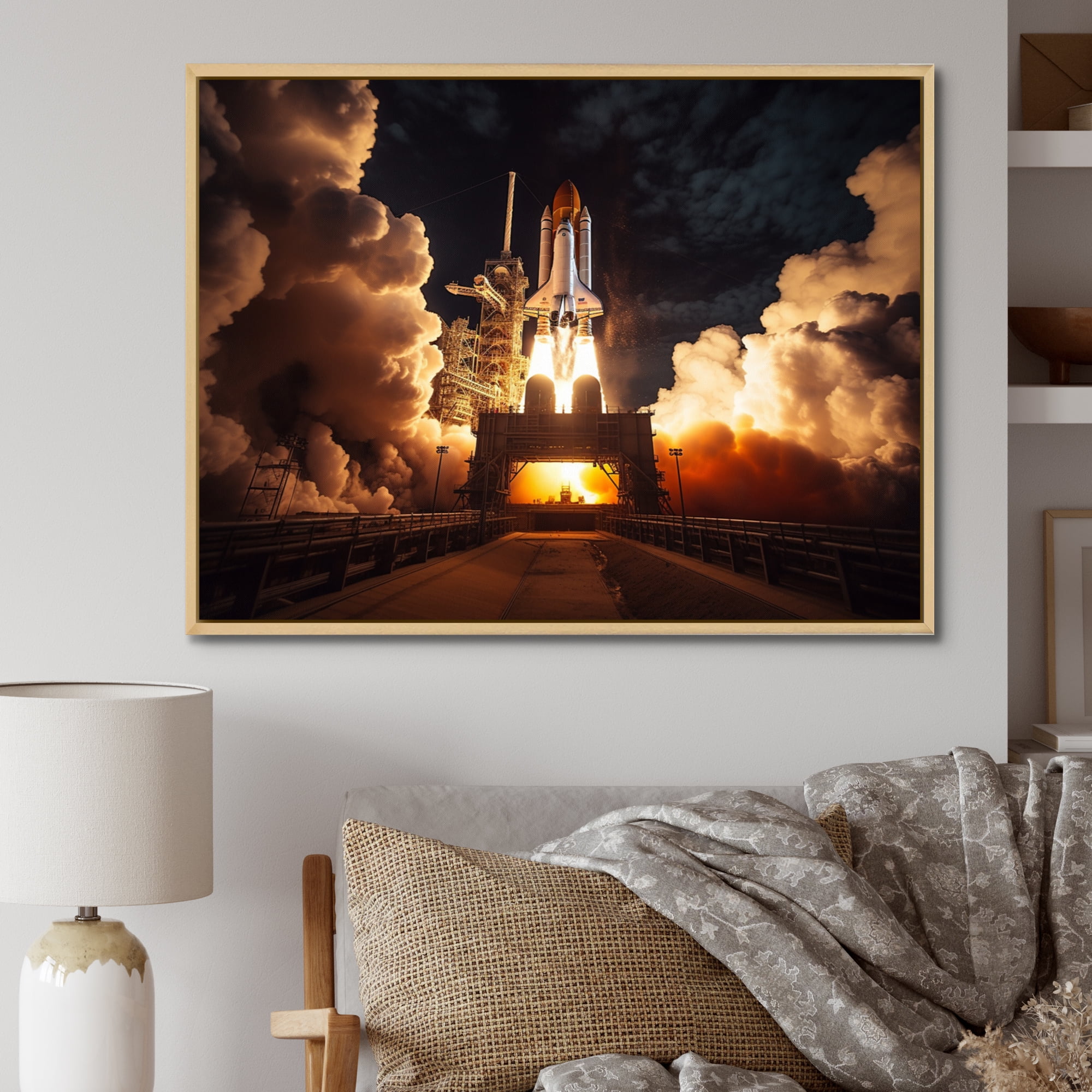 Designart "Night Launch Space Shuttle I" Space Shuttle Floater Framed ...