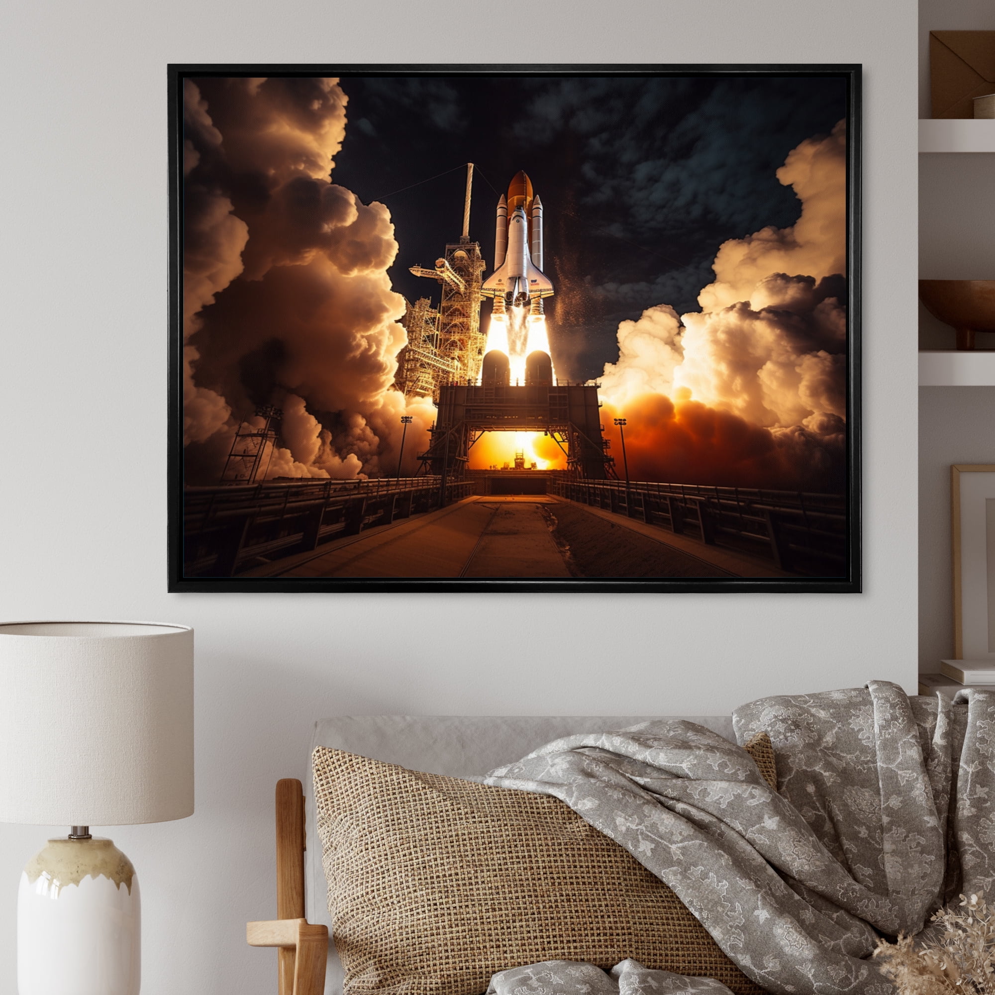 Designart "Night Launch Space Shuttle I" Space Shuttle Floater Framed ...