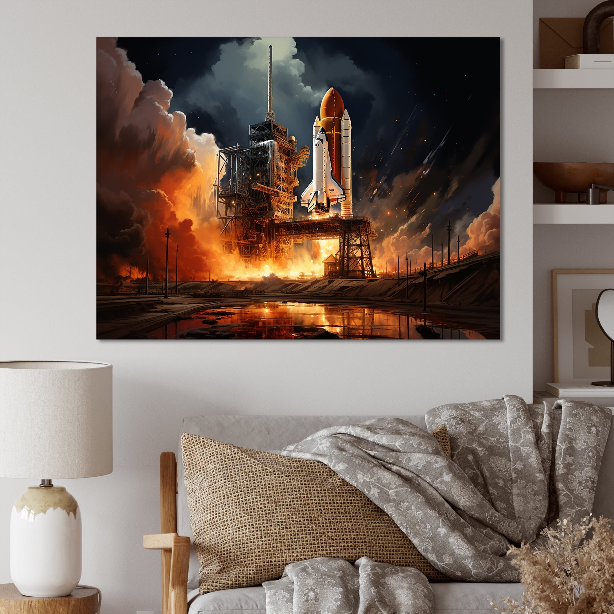Designart "Night Launch Space Shuttle III" Space Shuttle Wall Art Print ...