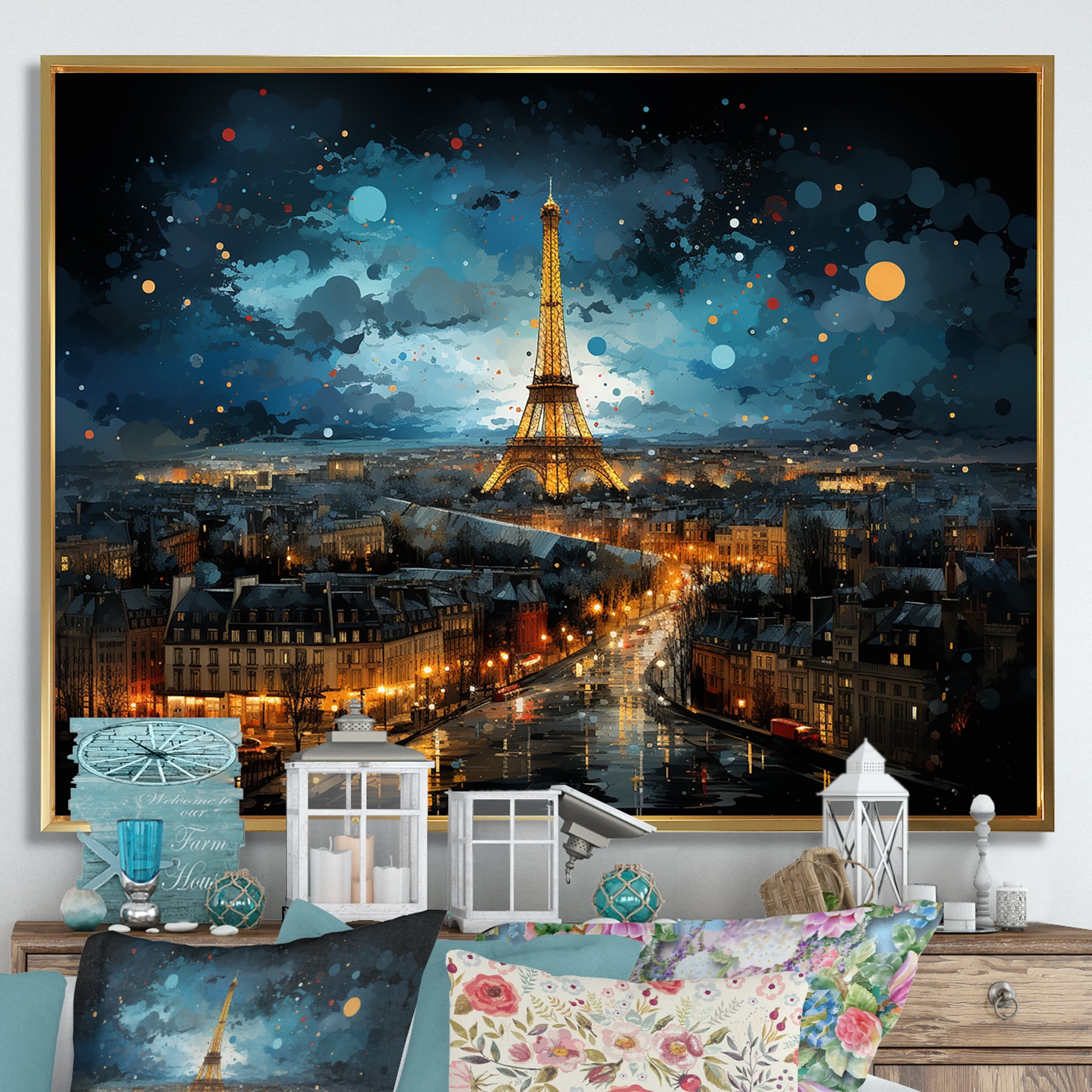 Designart "Night Views of the Eiffel Tower in Paris" Cityscapes Framed ...