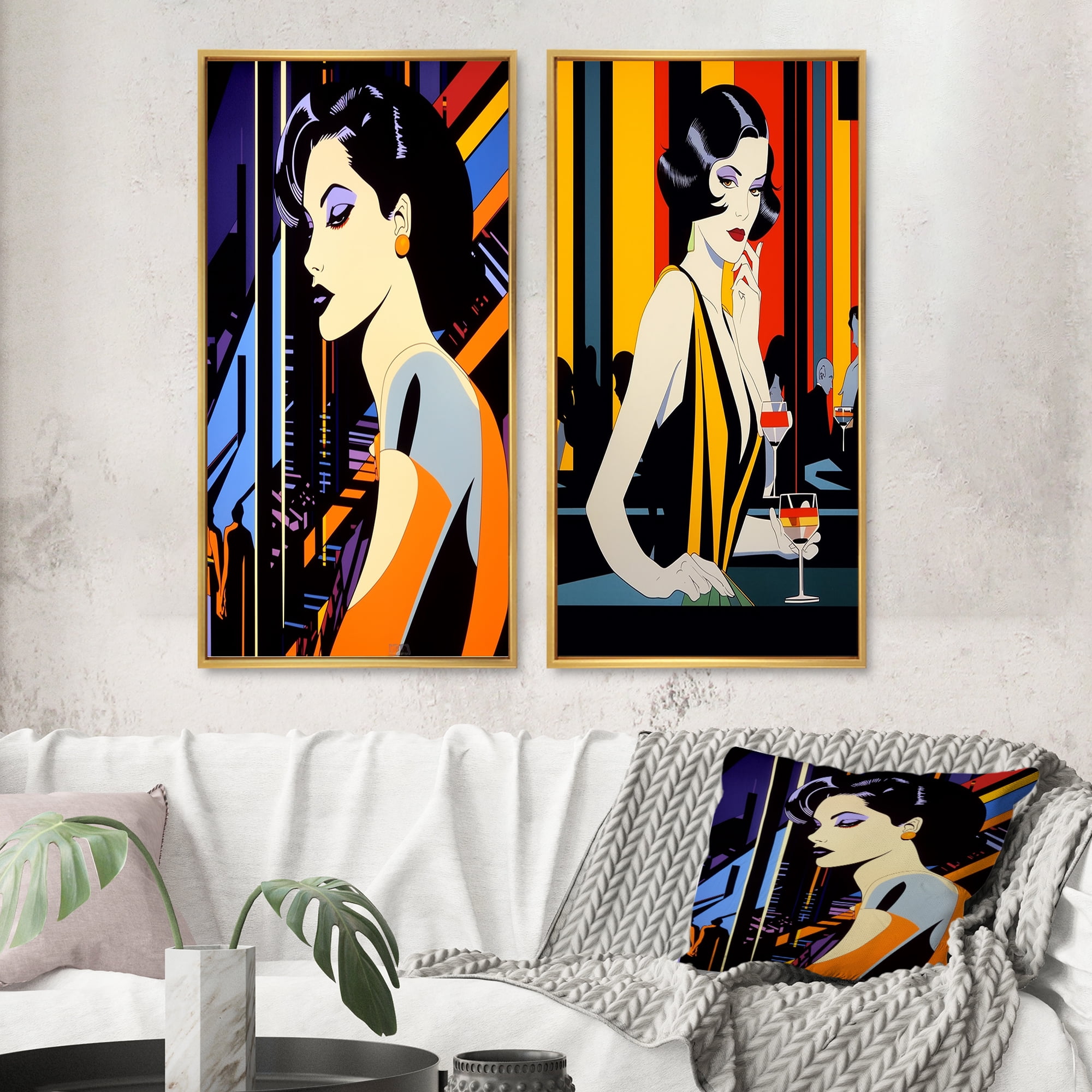 Designart "Nightlife Diva in Pop Art II" Woman Pop Art Framed Wall Art ...