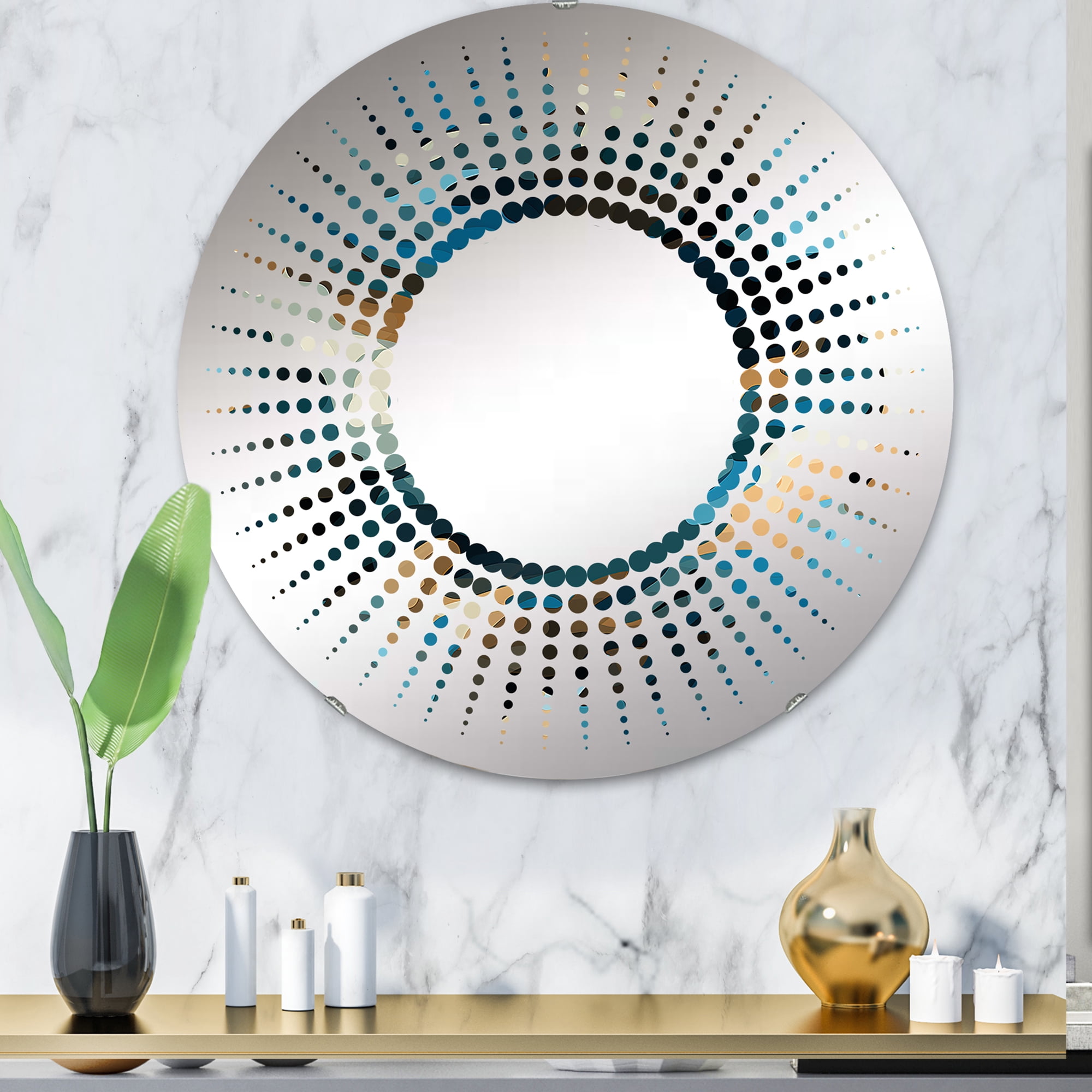 Designart "Noir Azure Future Camo" Abstract Starburst Round Wall Mirror ...
