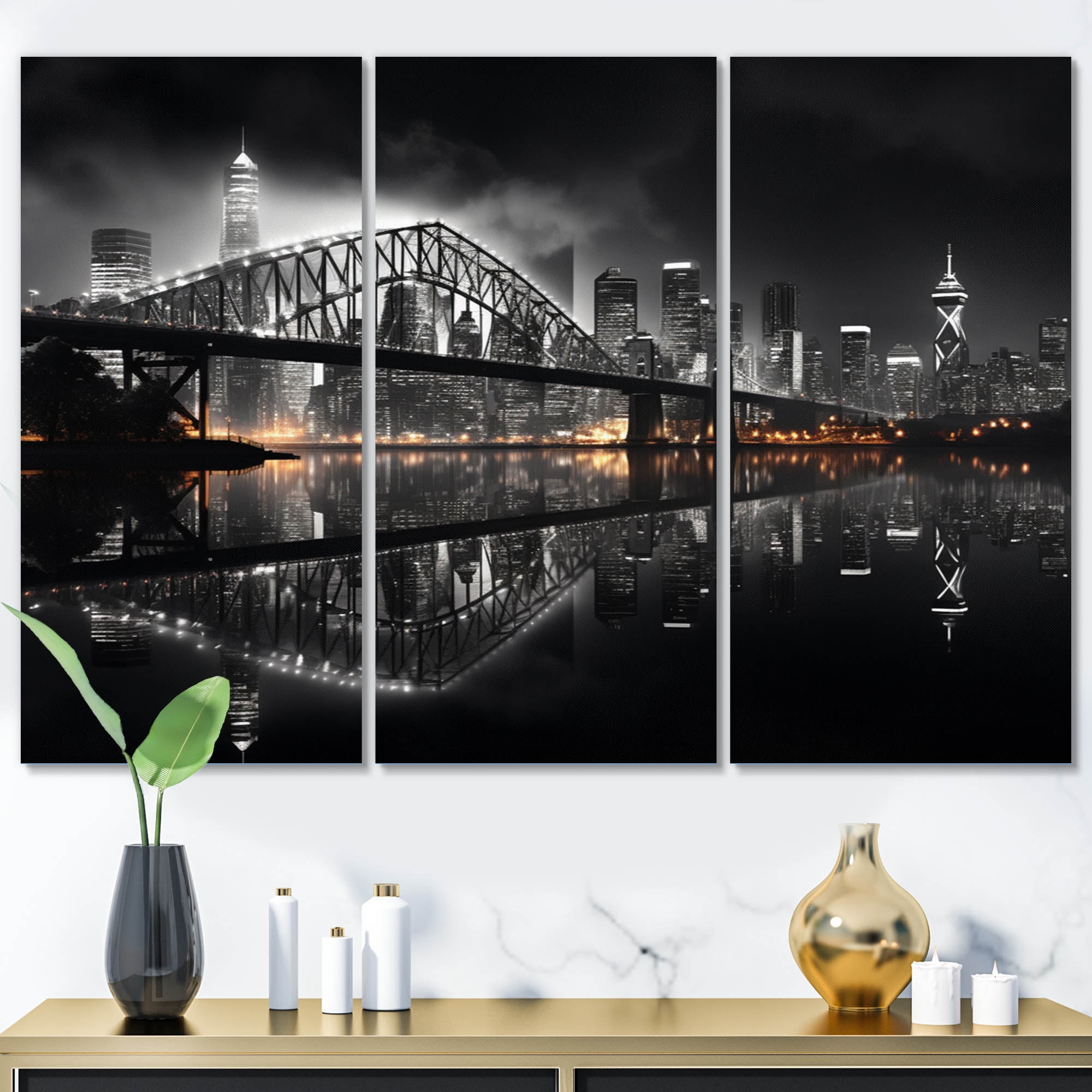 Designart "Noir Cityscape of Canada II" Canada Metal Wall Decor Set ...