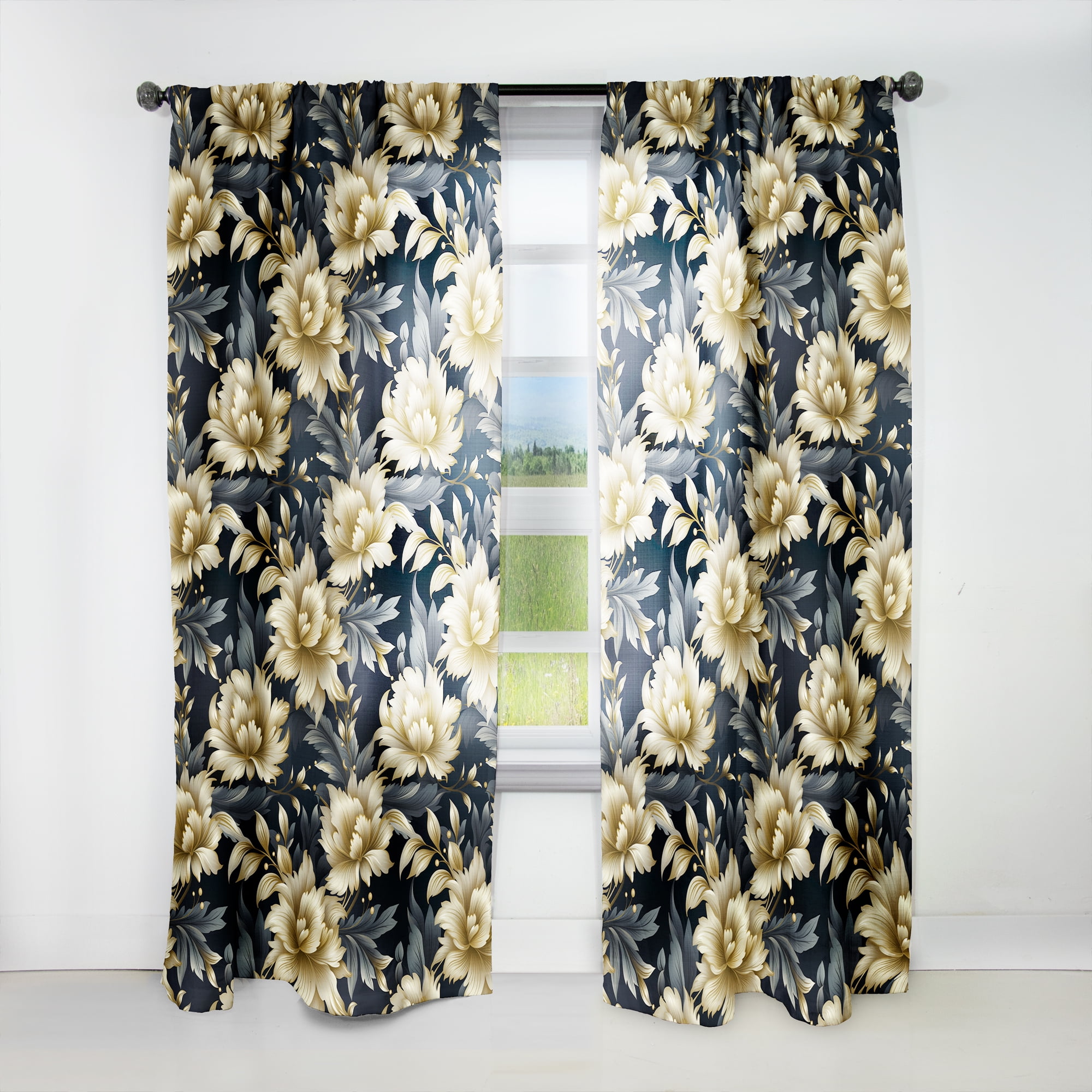 Designart "Noir Floral Damask Luxury" Damask Curtain Panels - Walmart.com