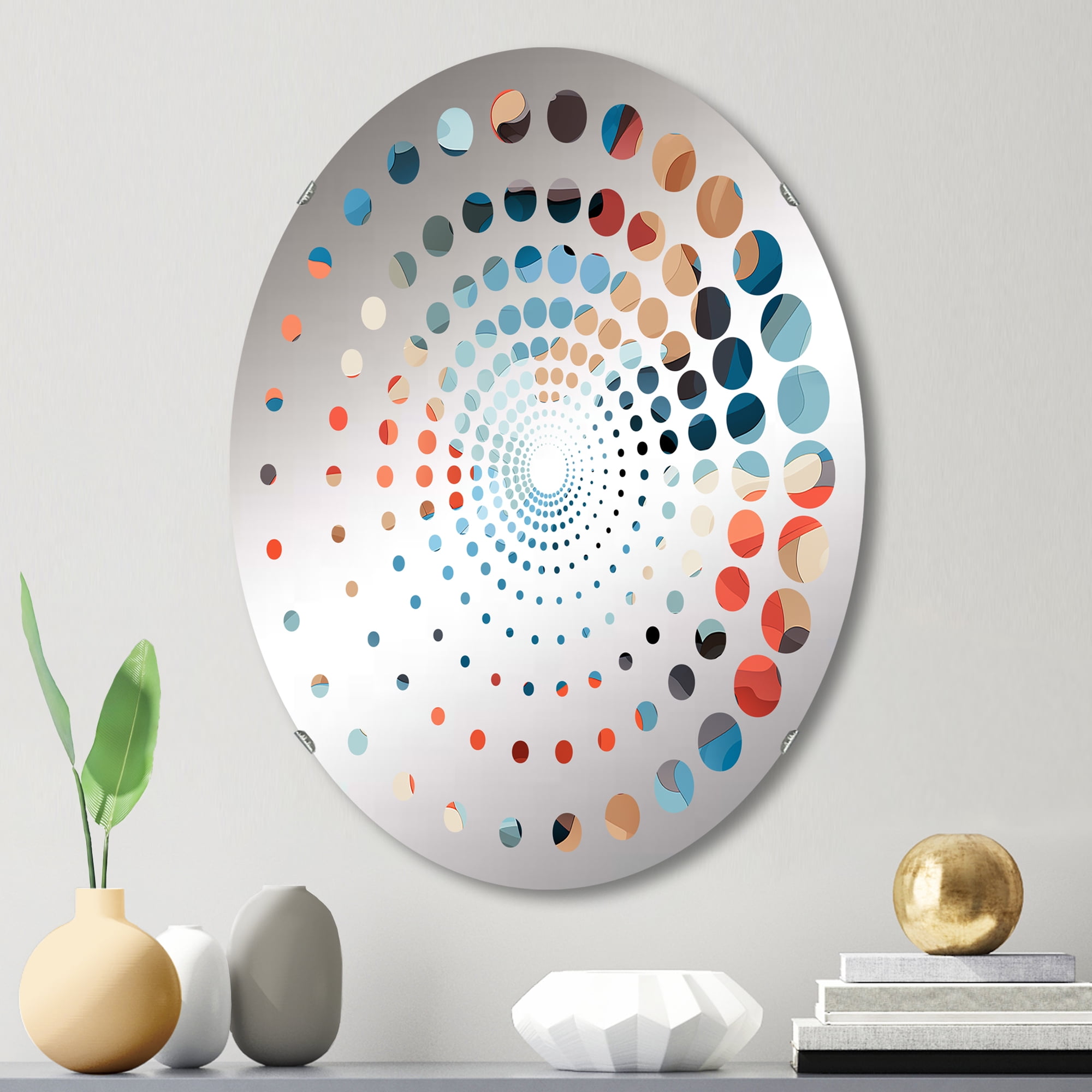 Designart "Nomadic Pink Blue Grace I" Camouflage Spiral Dot Round Wall Mirror - Oval Printed ...