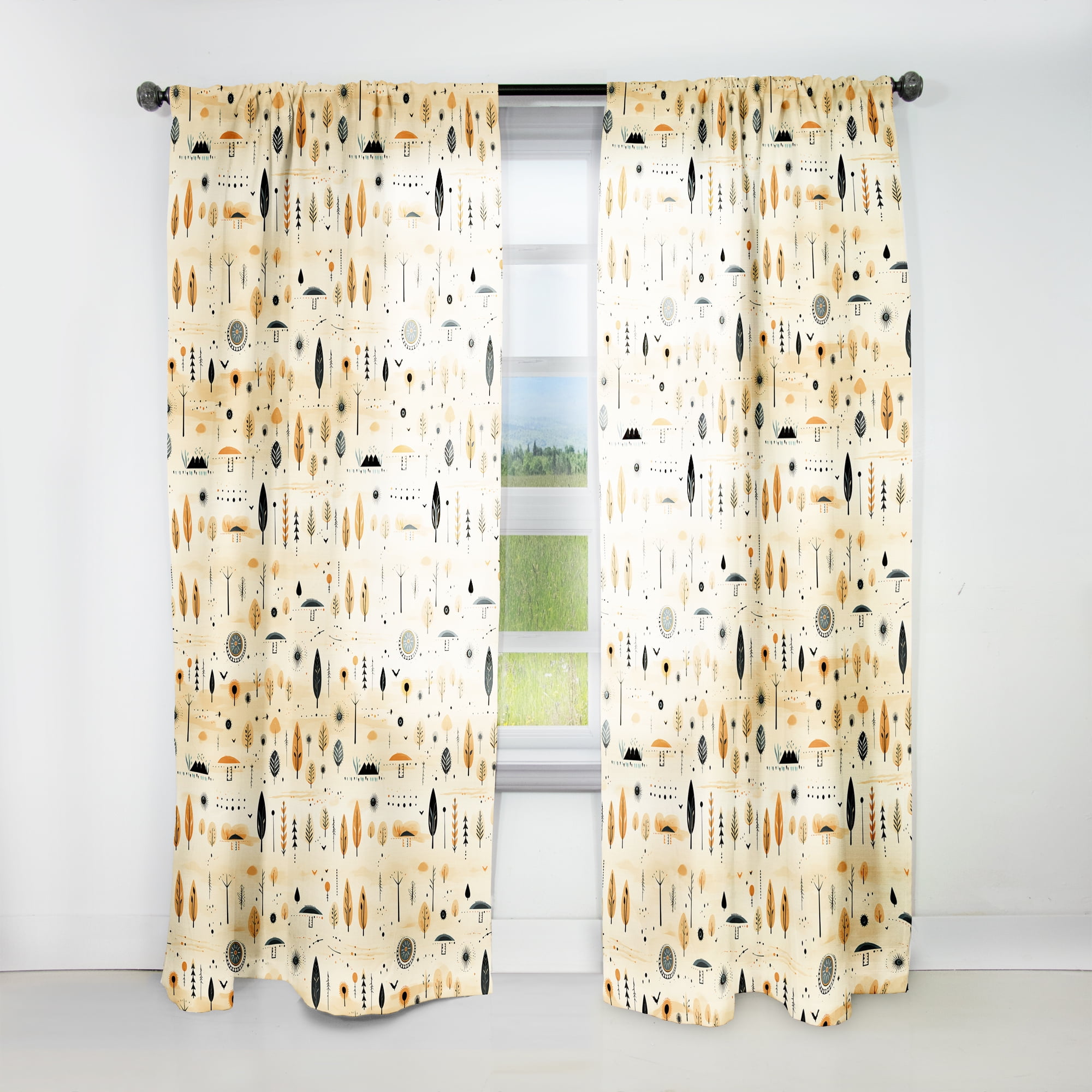 Designart "Nomadic Tribal Essence" Geometric Beige Curtain 1 Panel ...