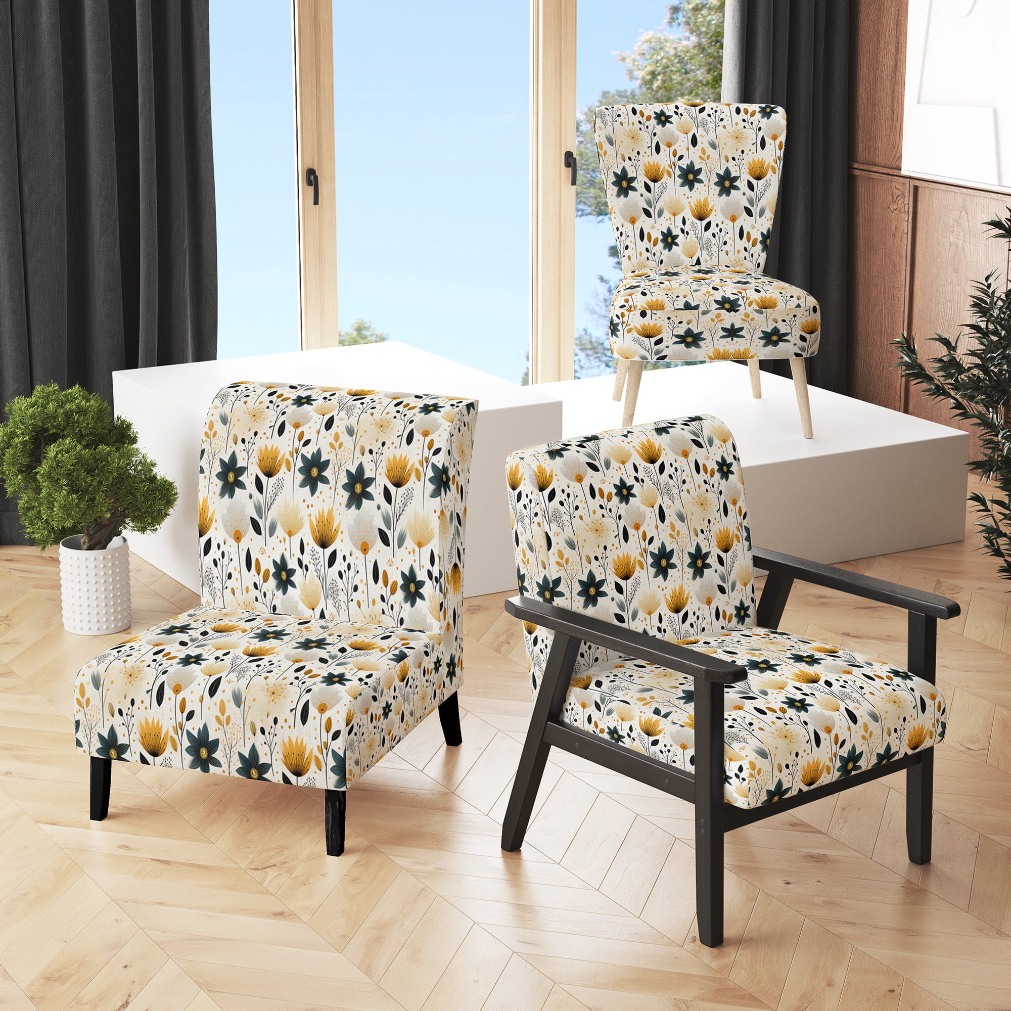 Designart "Nordic Floral Elegance In Yellow" Yellow Floral Upholstered ...