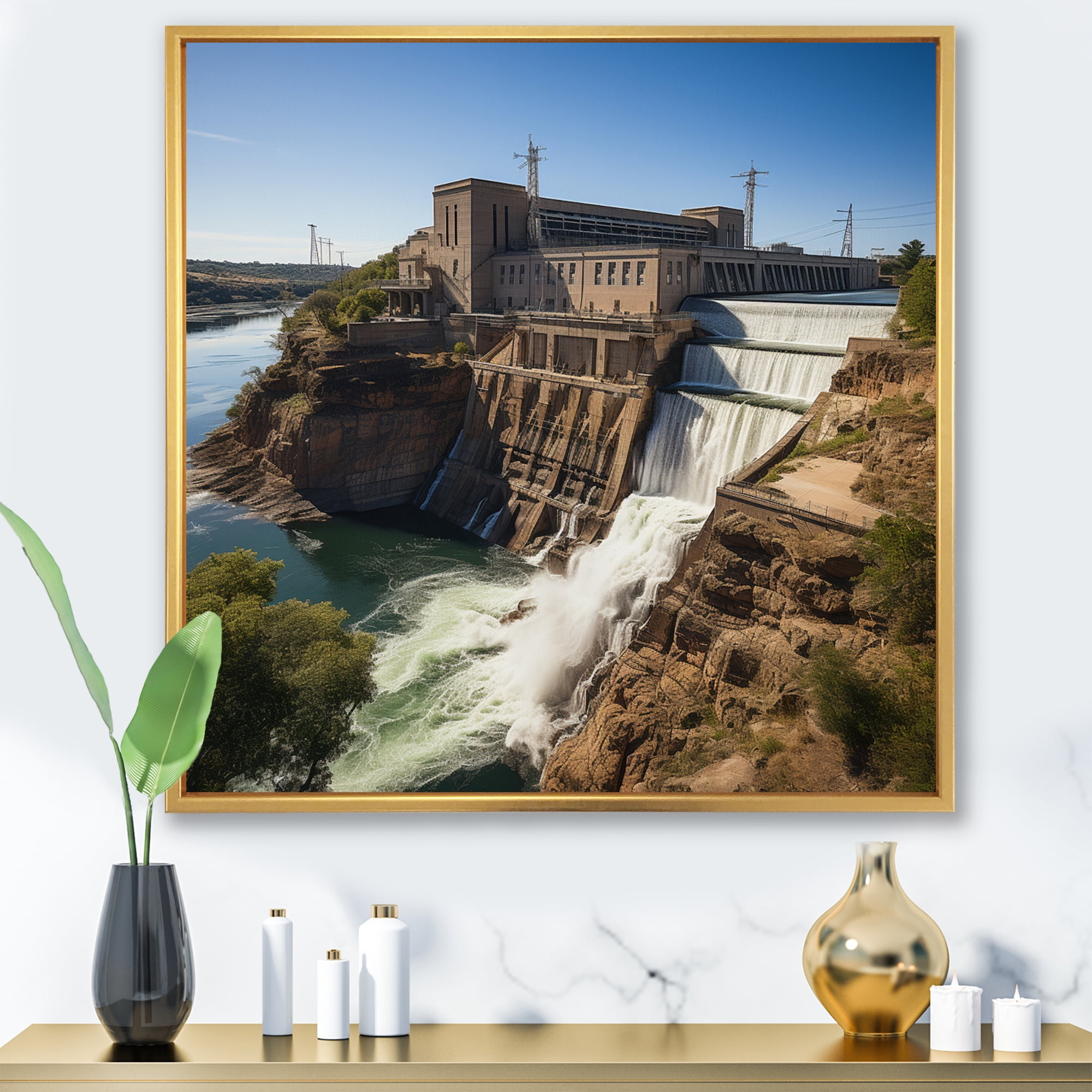 Designart "North Dakota Garrison Dam wall art II" Dams Floater Framed ...