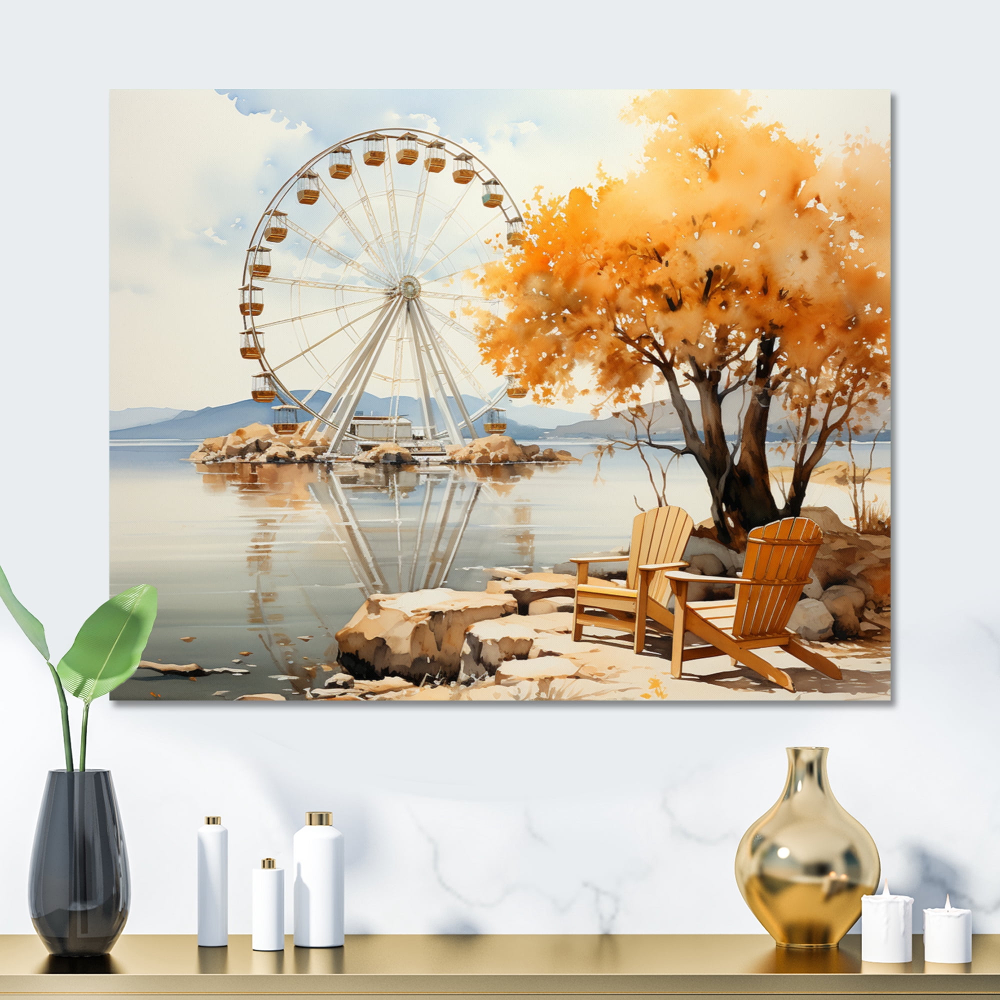 Designart "Nostalgic Delight Orange Ferris Wheel" Amusement Parks Metal ...