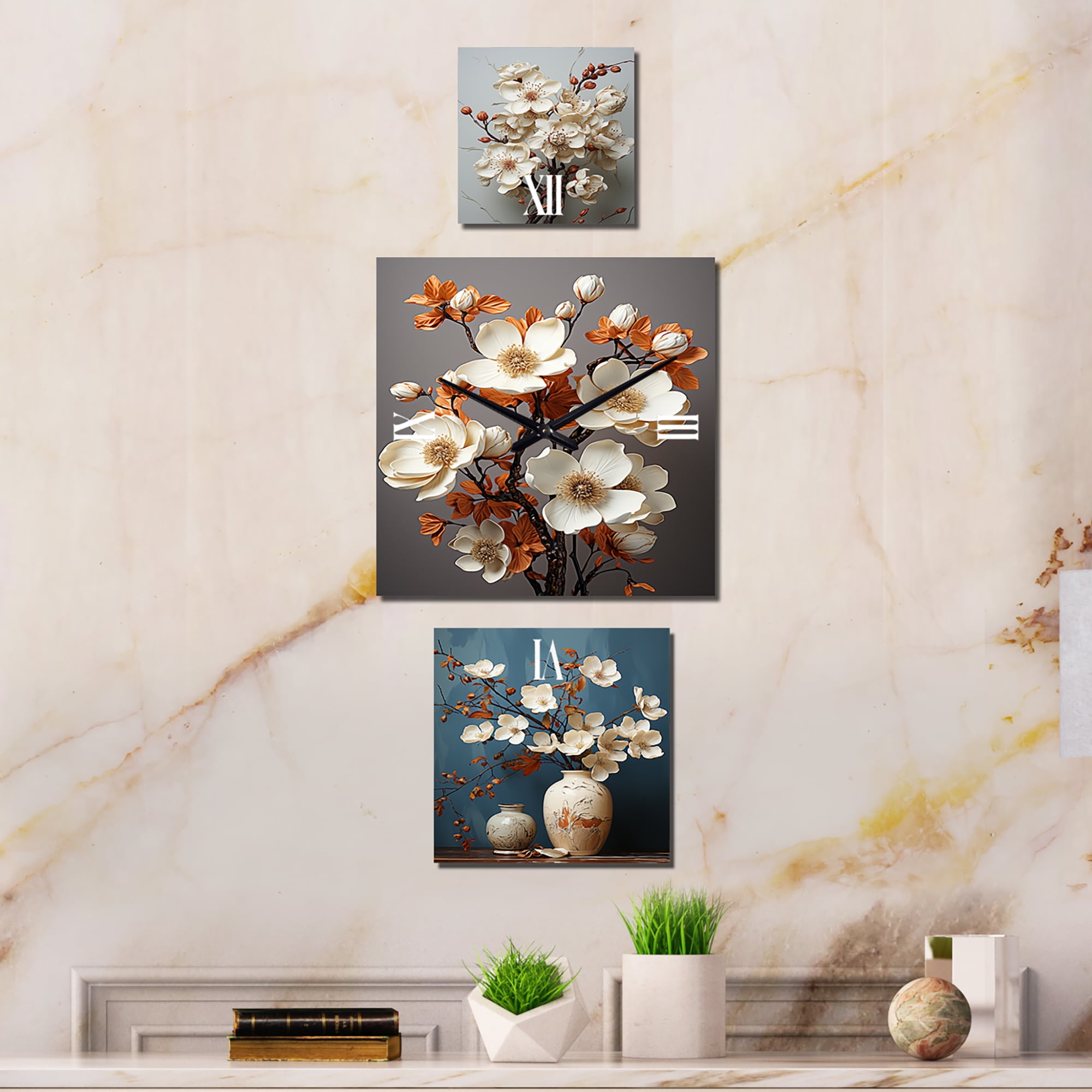 Designart "Nostalgic Dogwood Memories" Dogwood Oversized Wall Clock ...