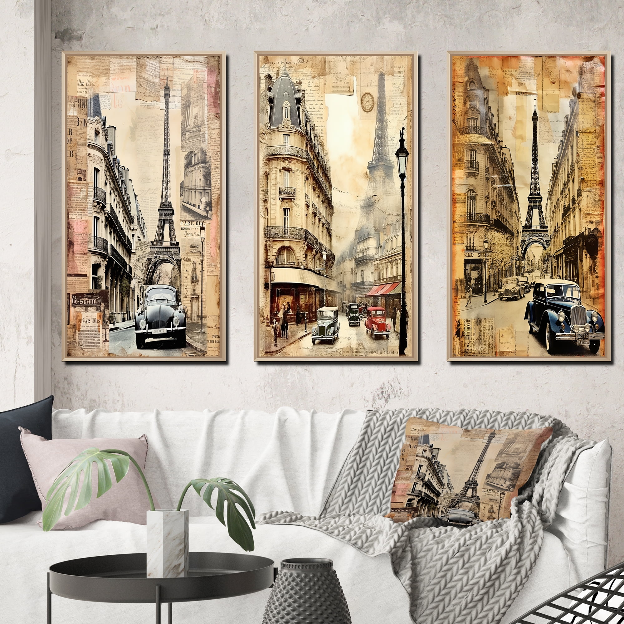 Designart "Nostalgic Paris Vintage Collage IV" City Paris Framed Wall ...