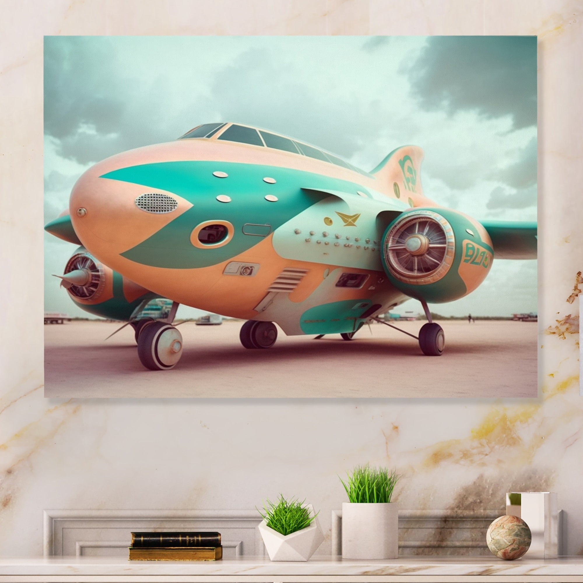 Designart "Nostalgic Skies Vintage Airplane II" Transportation Train ...