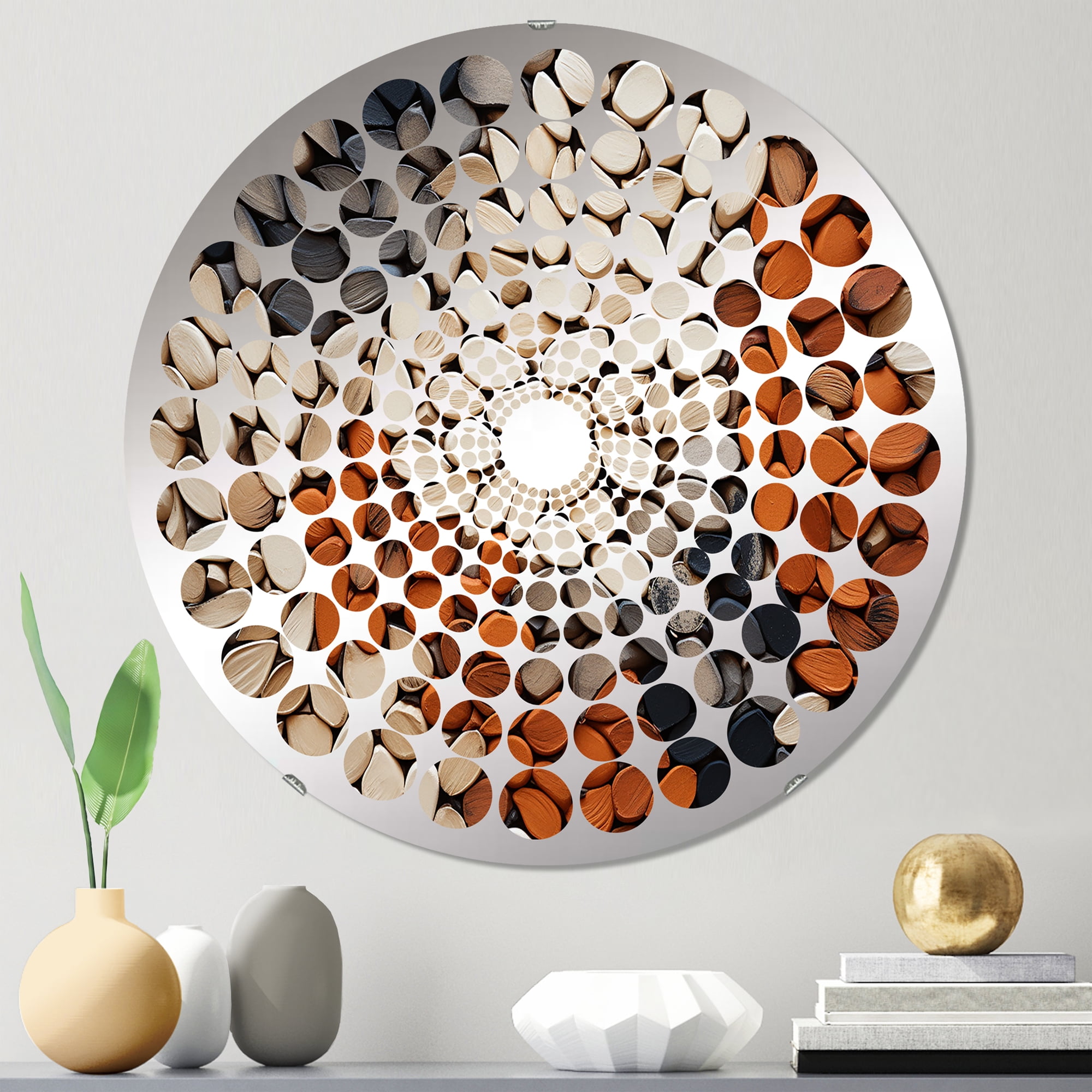 Designart "Nuts Mosaic in Minimalist Style" Nuts Radial Dot Round Wall ...