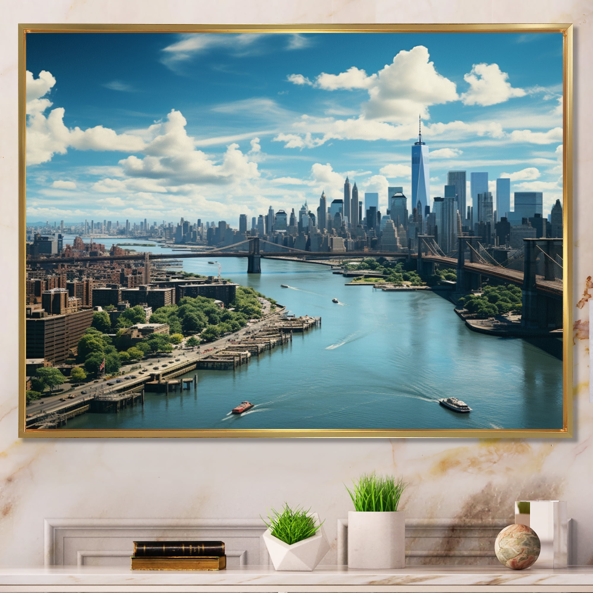 Designart "Nyc Usa Cityscape Of wall decor IV" Cityscapes Floater ...